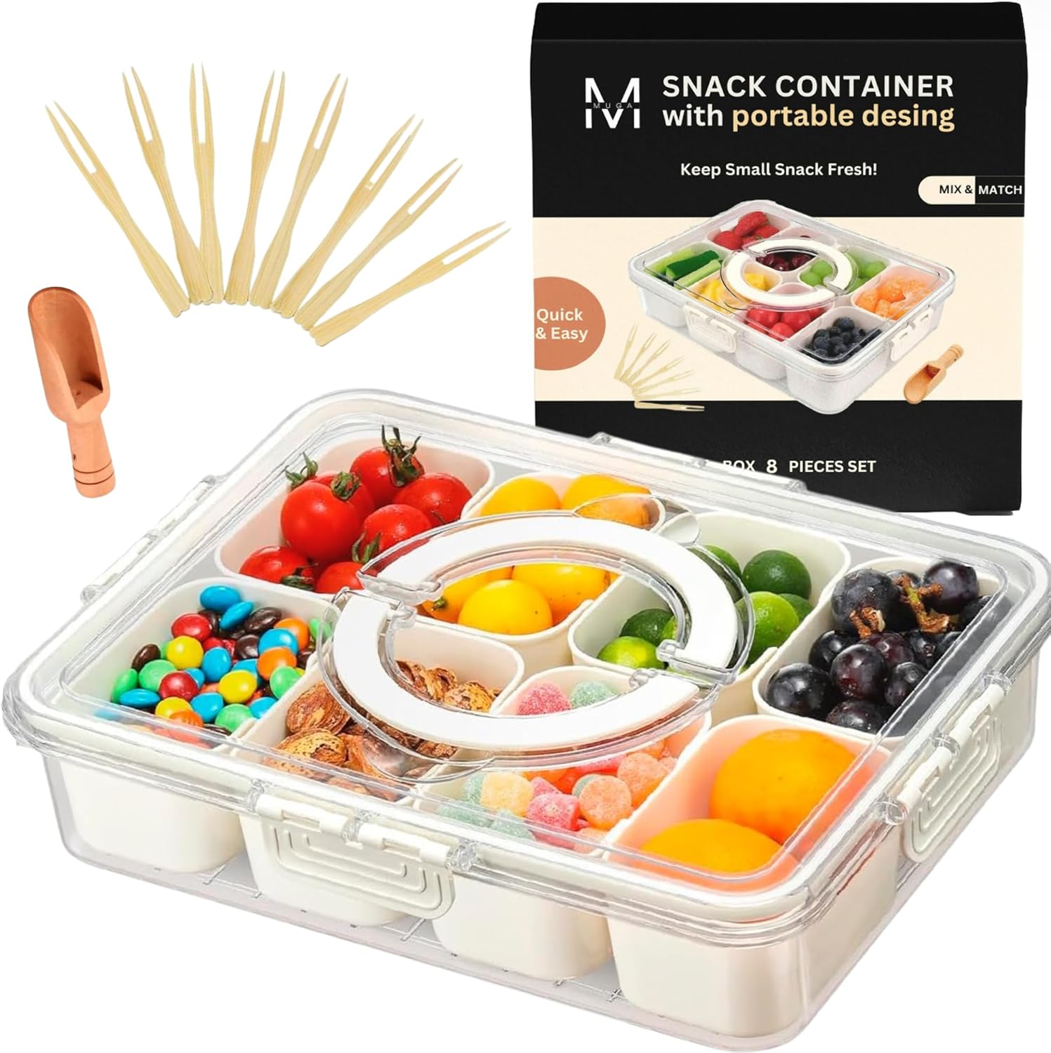 Amazon.com | MUGA Snack Box Container - Divided Serving Tray with Lid ...