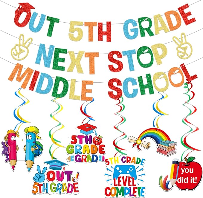 Amazon.com: TTDQ 5th Grade Graduation Banner - Next Stop Middle School ...