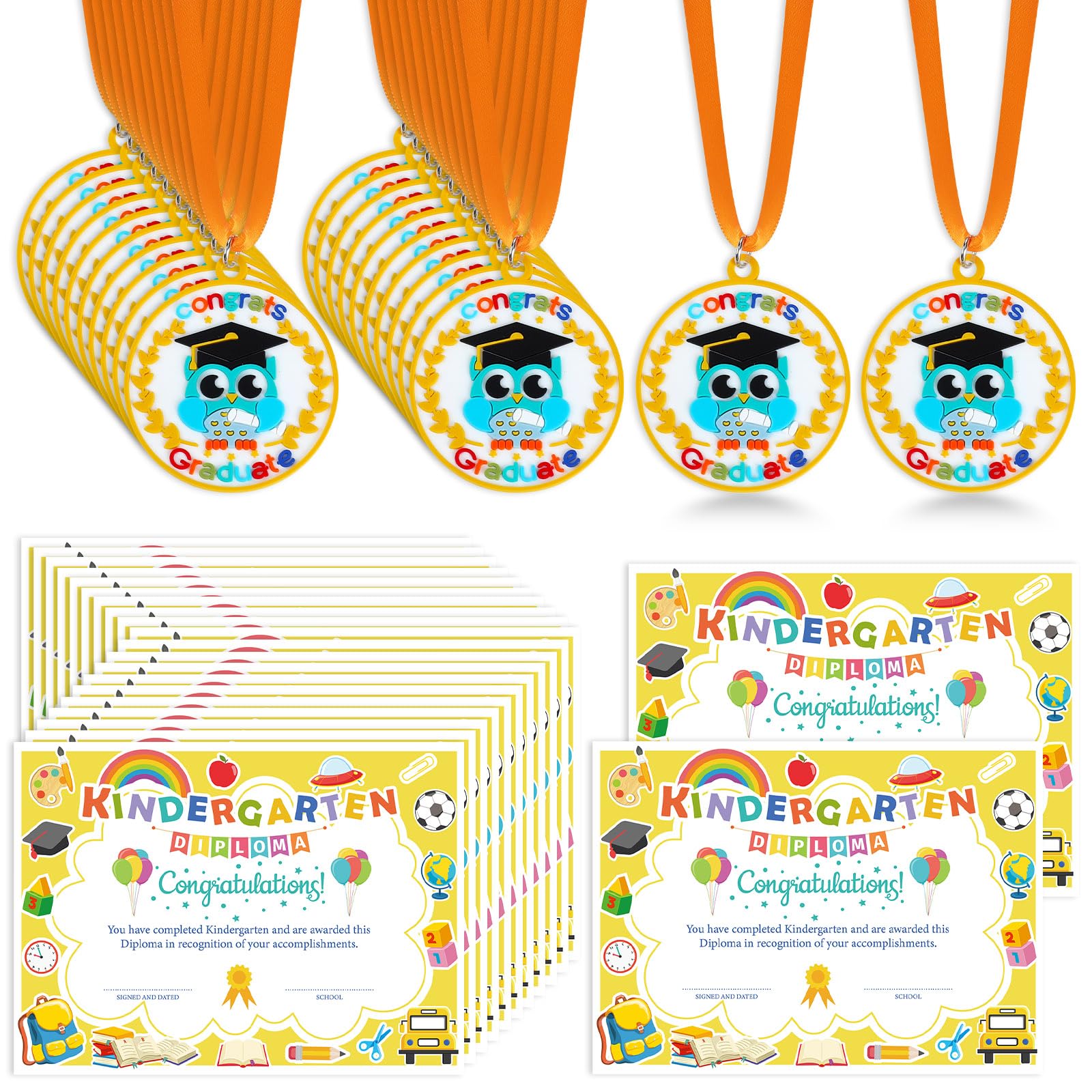 Jutom 48 Pcs Kindergarten Graduation Medal and Diploma 2024 Owl ...