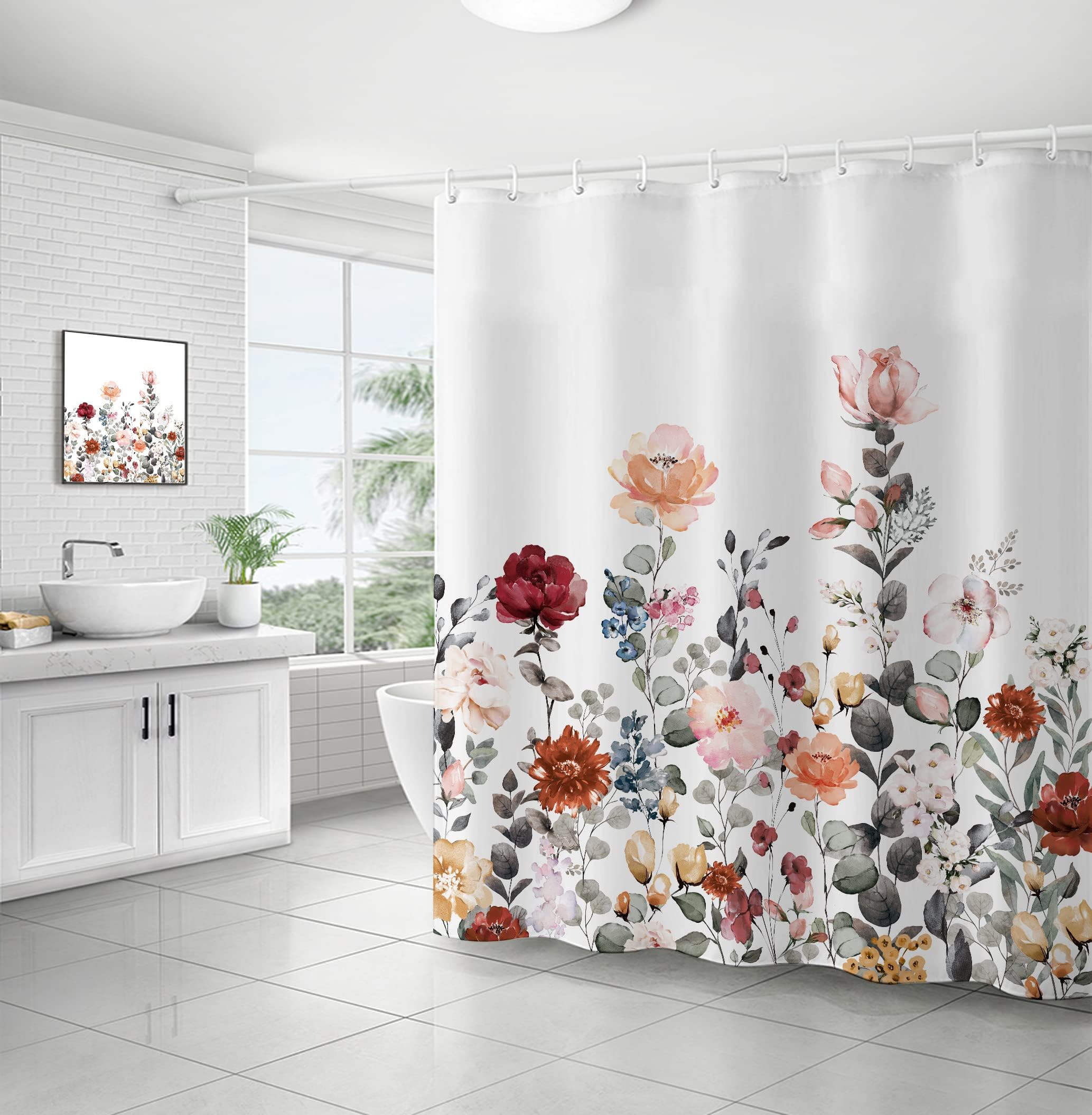 Amazon.com: Emwnodti Colorful Floral Shower Curtain, Rustic Flowers ...