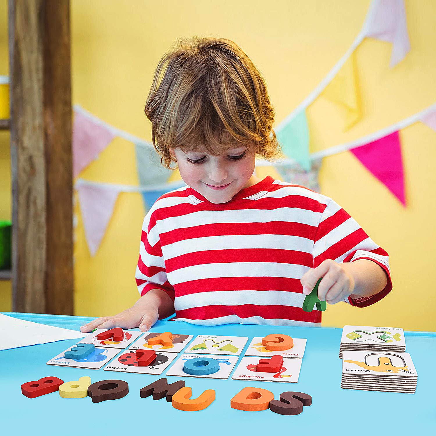 Alphabet Flash Cards, XREXS Toddler ABC Letters Learning Cards, Wooden ...