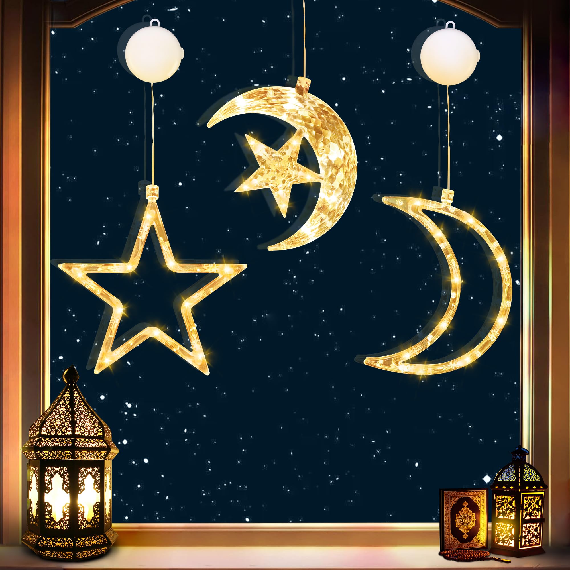 Amazon.com: [Timer] Ramadan Decorations Moon Star Window Lights 3 Pack ...