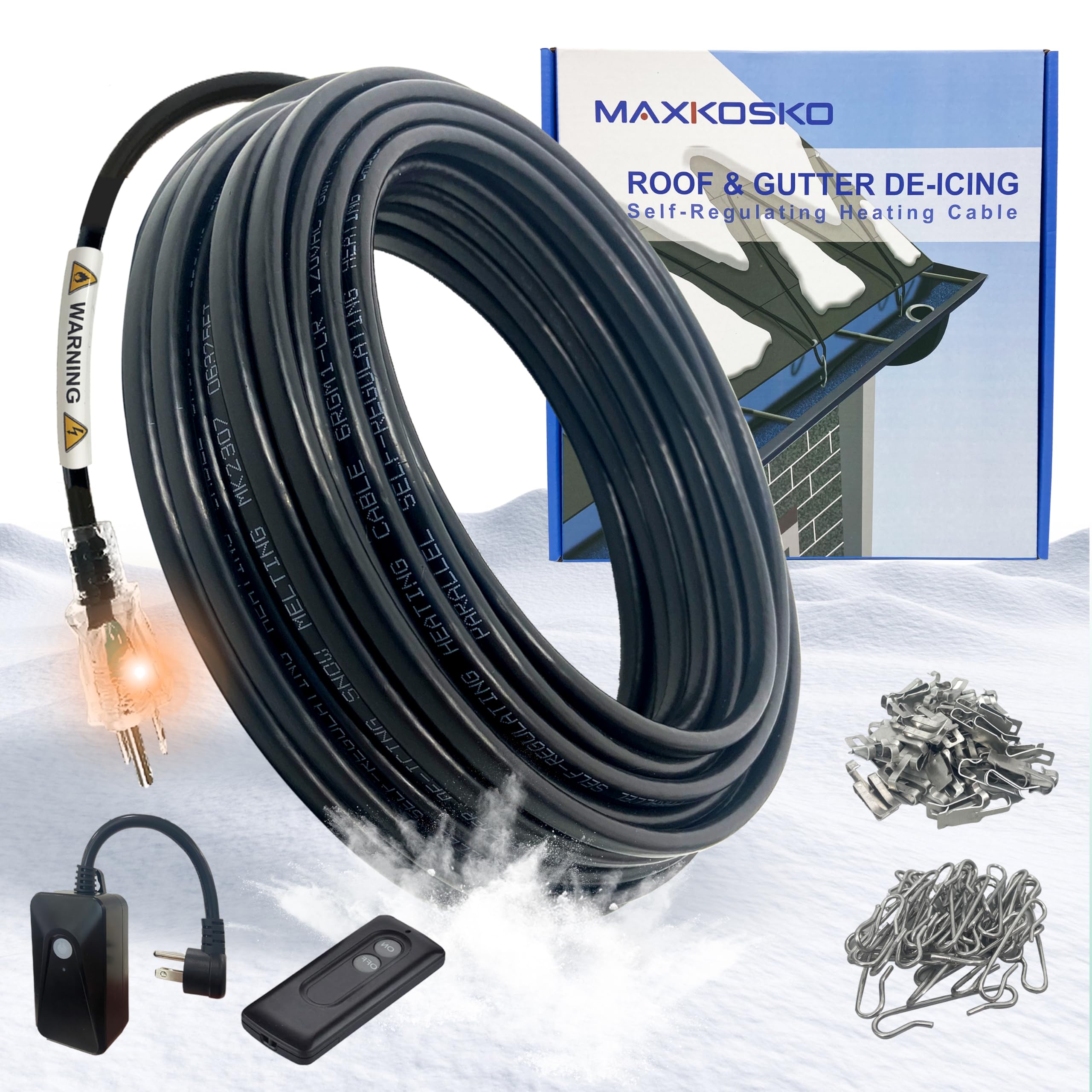Amazon.com : MAXKOSKO Roof Gutter Heat Cable for Snow Melting, Electric ...
