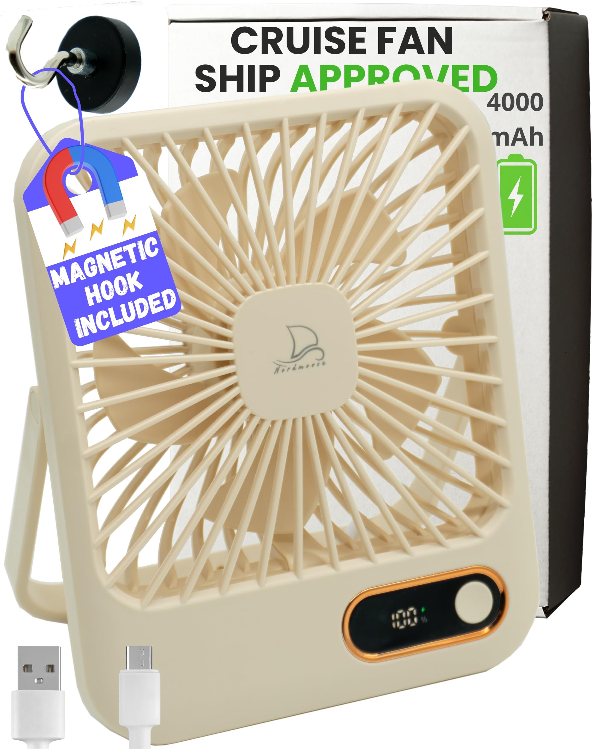 Amazon.com: Cruise Ship Approved Fan - 4000mAh Long Lasting Battery ...