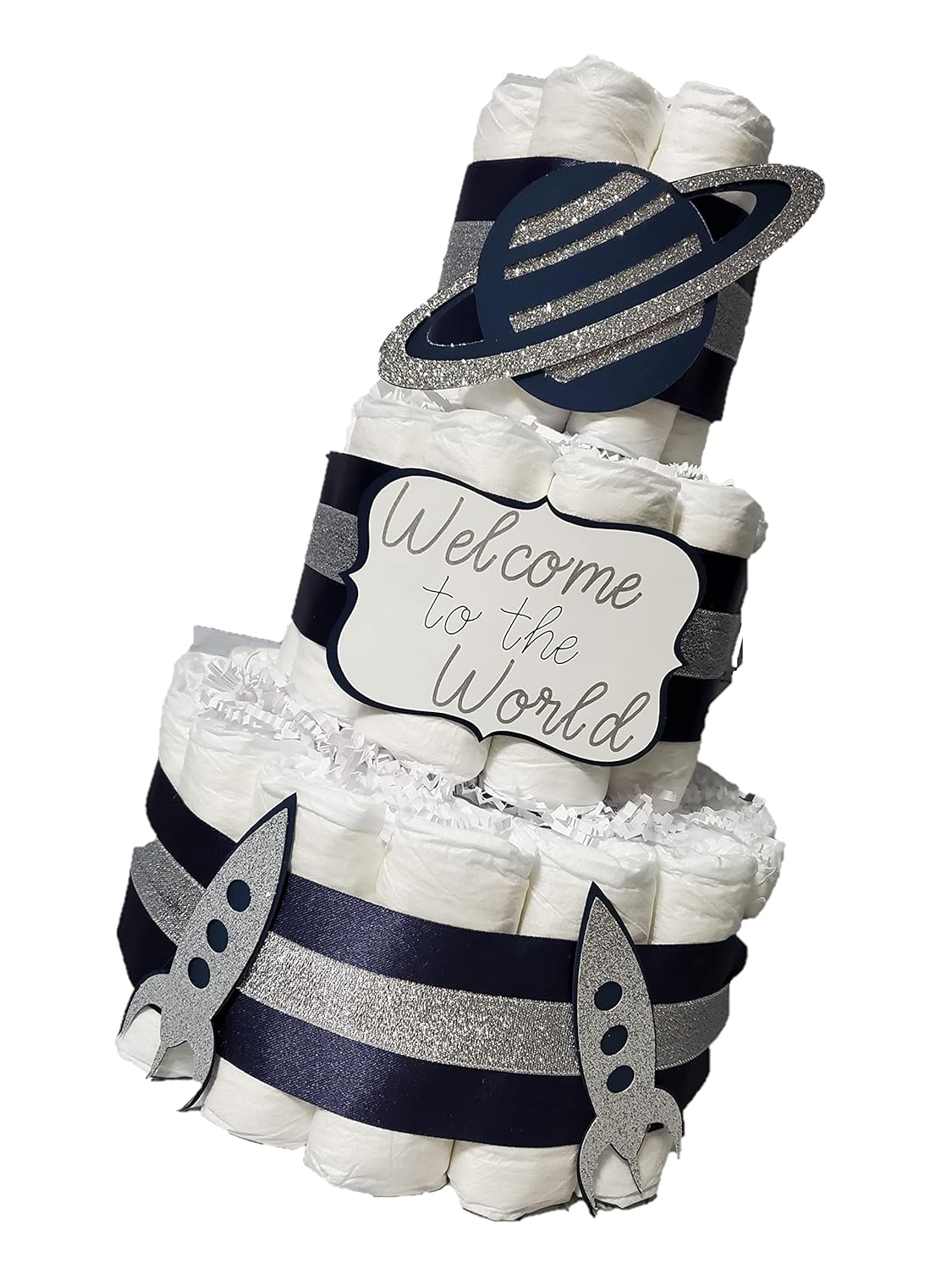 Amazon.com: Outer Space Rockets and Saturn Theme Diaper Cake - 3 Tier ...