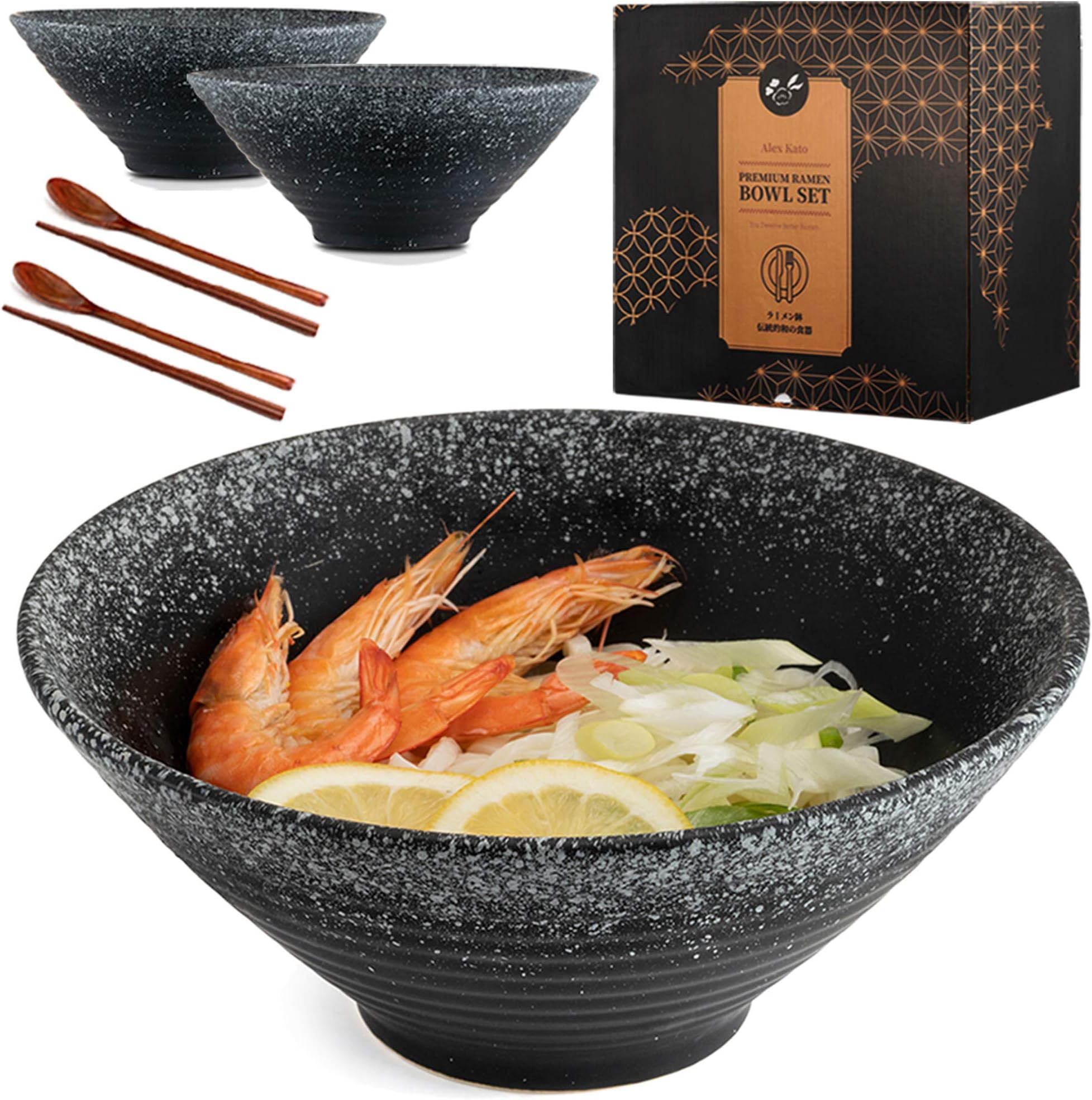 Amazon.com: Superly Ceramic Ramen Bowl Set - Japanese Noodle Bowl with ...