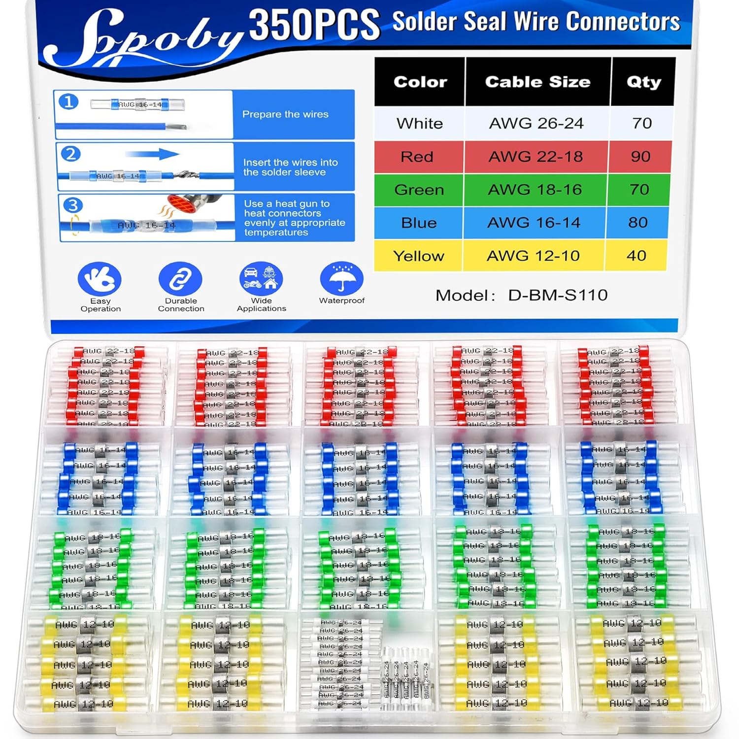 350PCS Solder Seal Wire Connectors, Self Soldering Heat Shrink Butt Connector Solder Sleeve ...