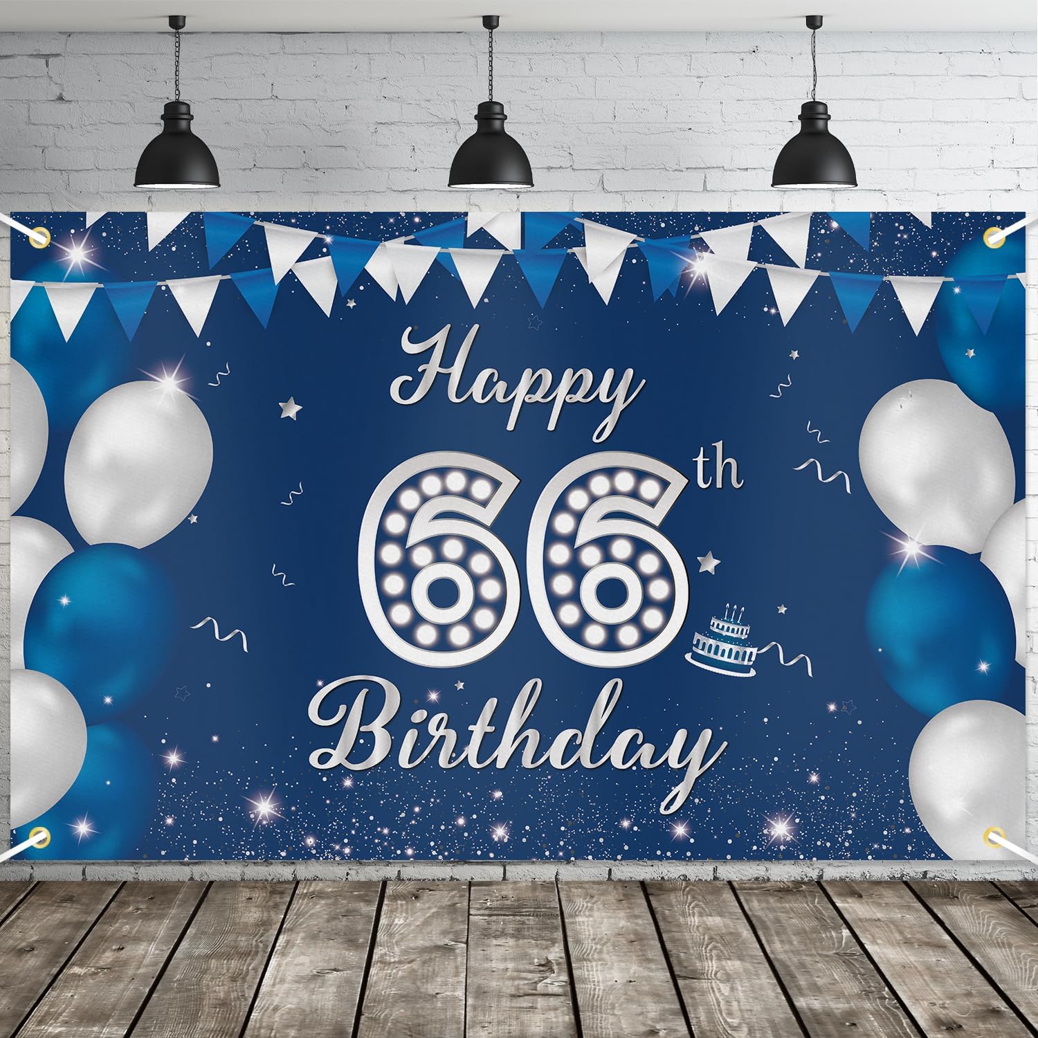 Amazon.com: JOYKY Happy 66th Birthday Banner, Blue Silver Happy 66th ...