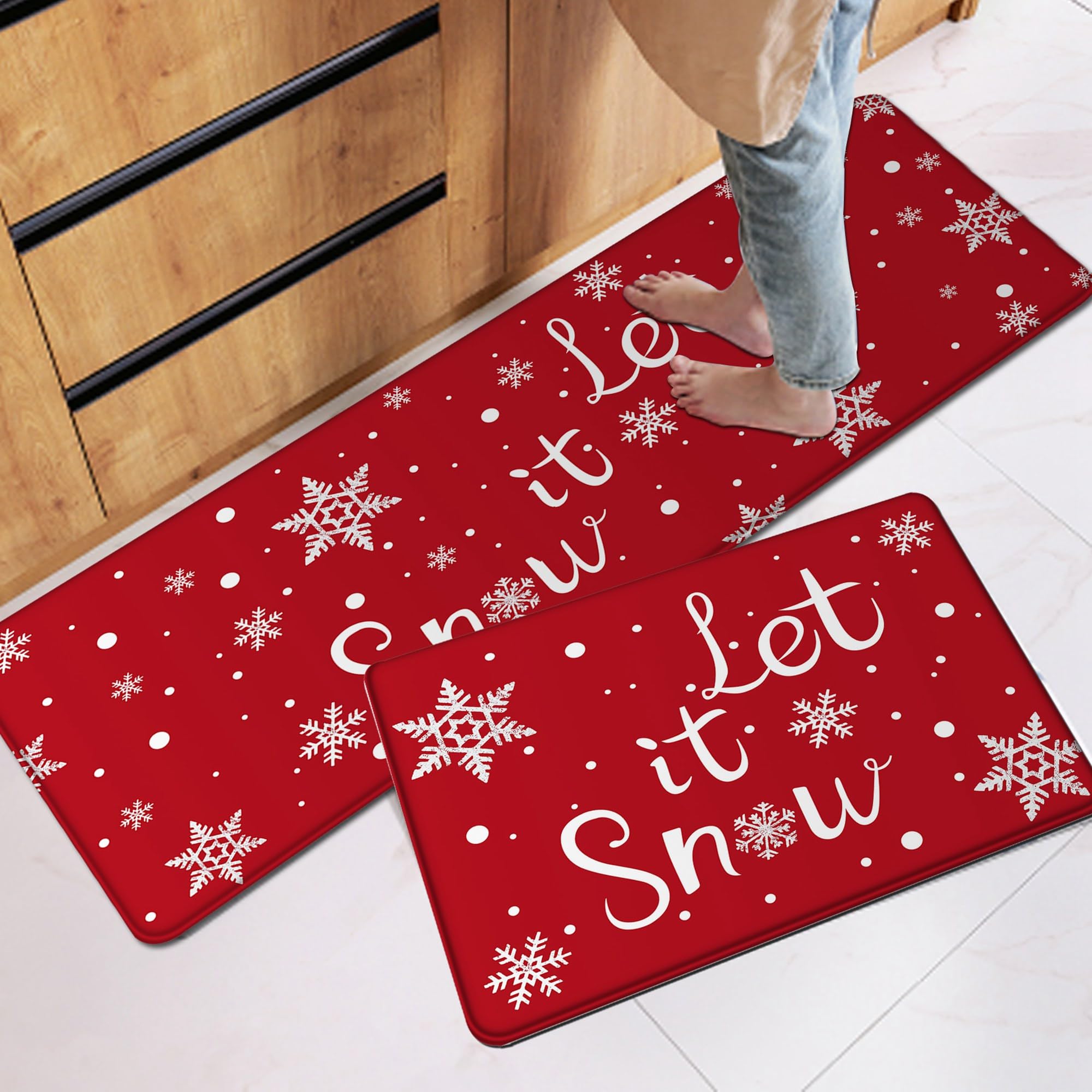 Amazon.com: Moladika Merry Christmas Kitchen Mats Set of 2 Red Xmas Let ...