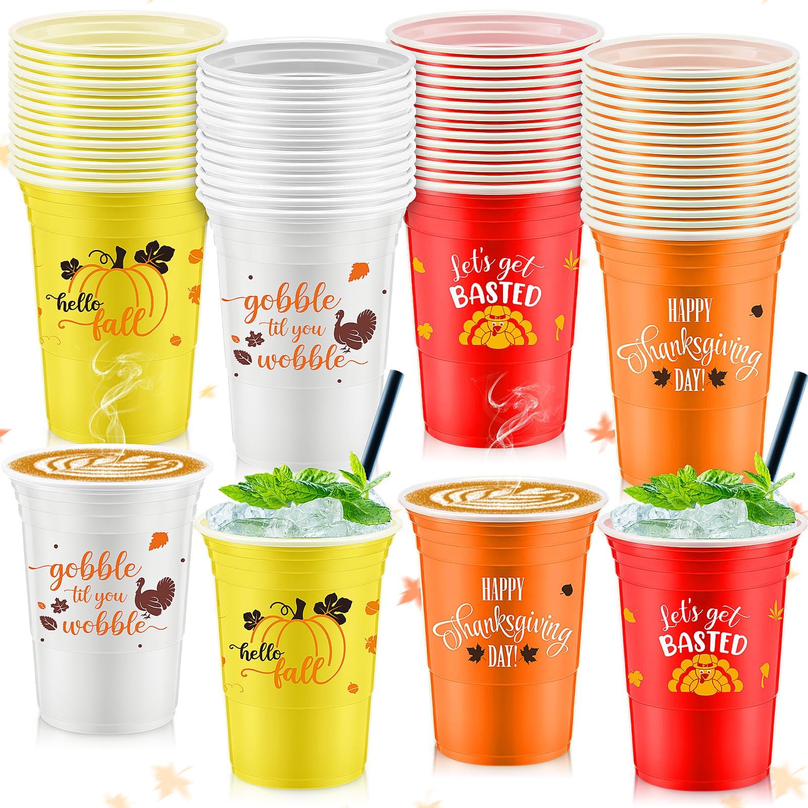 Amazon.com: Thanksgiving Party Cups - 16oz Fall Disposable Cups Fall ...