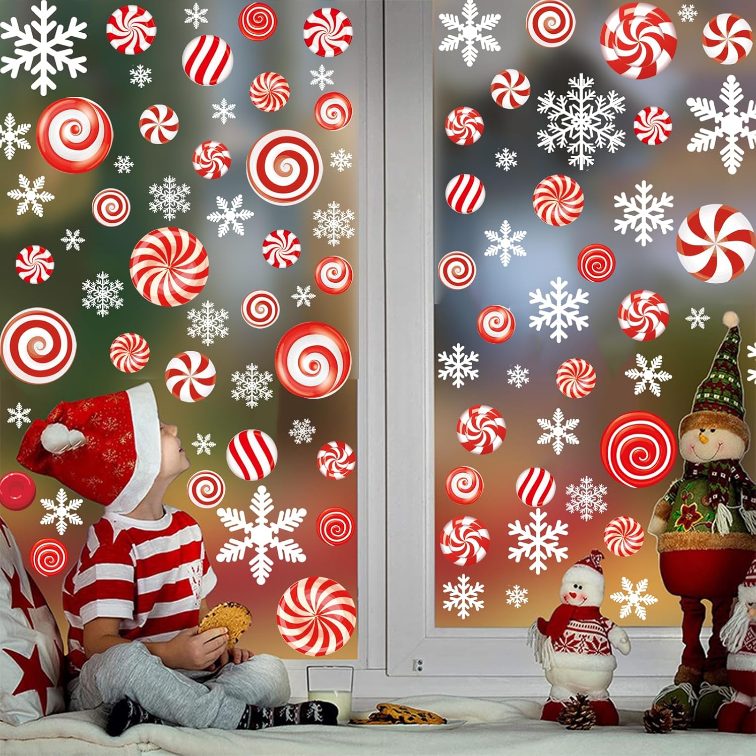 Amazon.com: Christmas Window Clings, Christmas Peppermint Candy Window ...