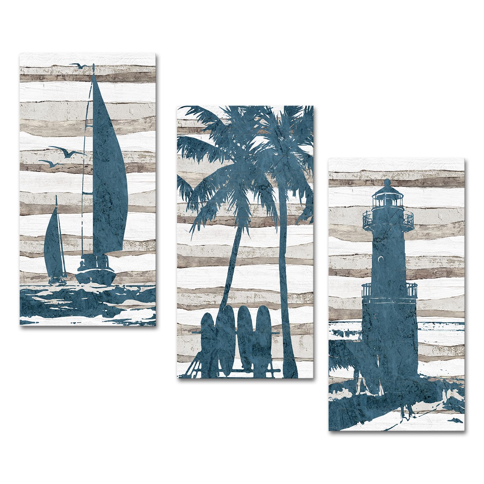 Amazon.com: KREATIVE ARTS 3-Piece Navy Blue Coastal Nautical Wall Art ...