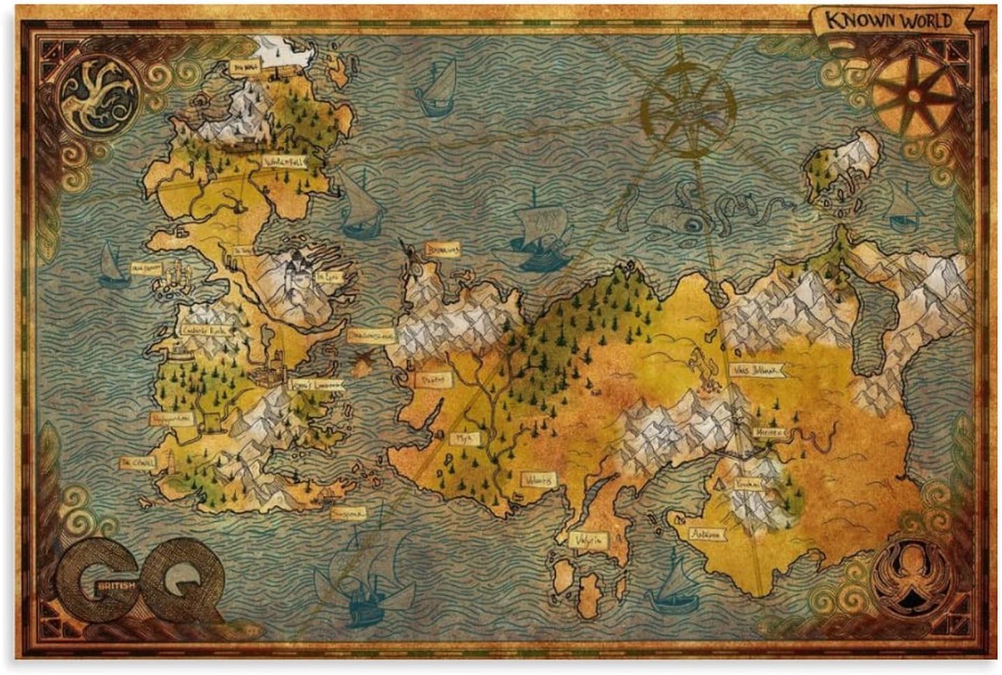 Amazon.com: Canvas Wall Art Westeros And Essos World Map Art Poster ...