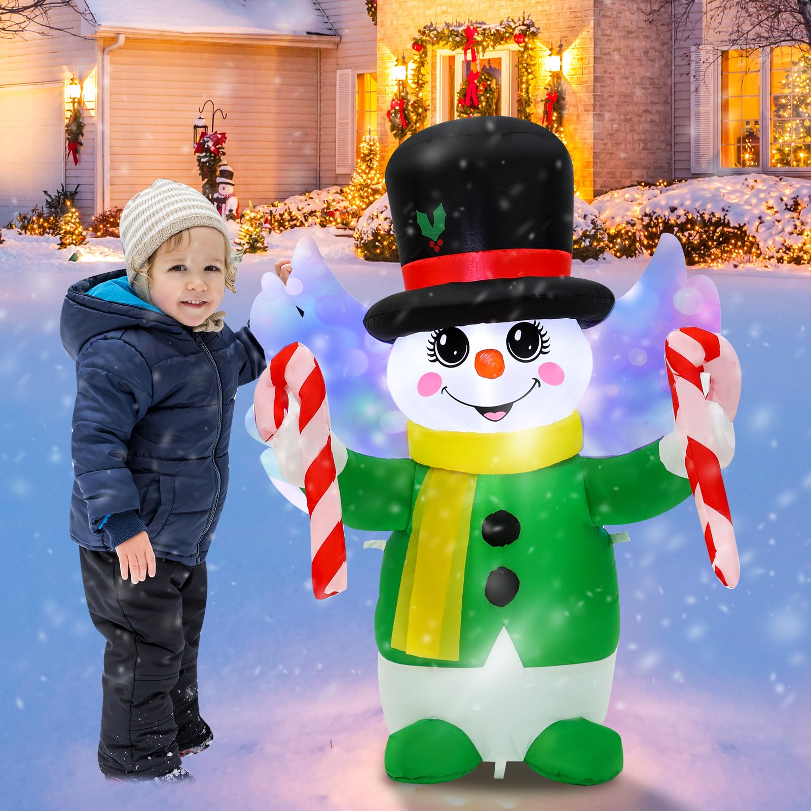 Amazon.com: Wortade 4 Ft Christmas Inflatables Snowman Angel Outdoor ...