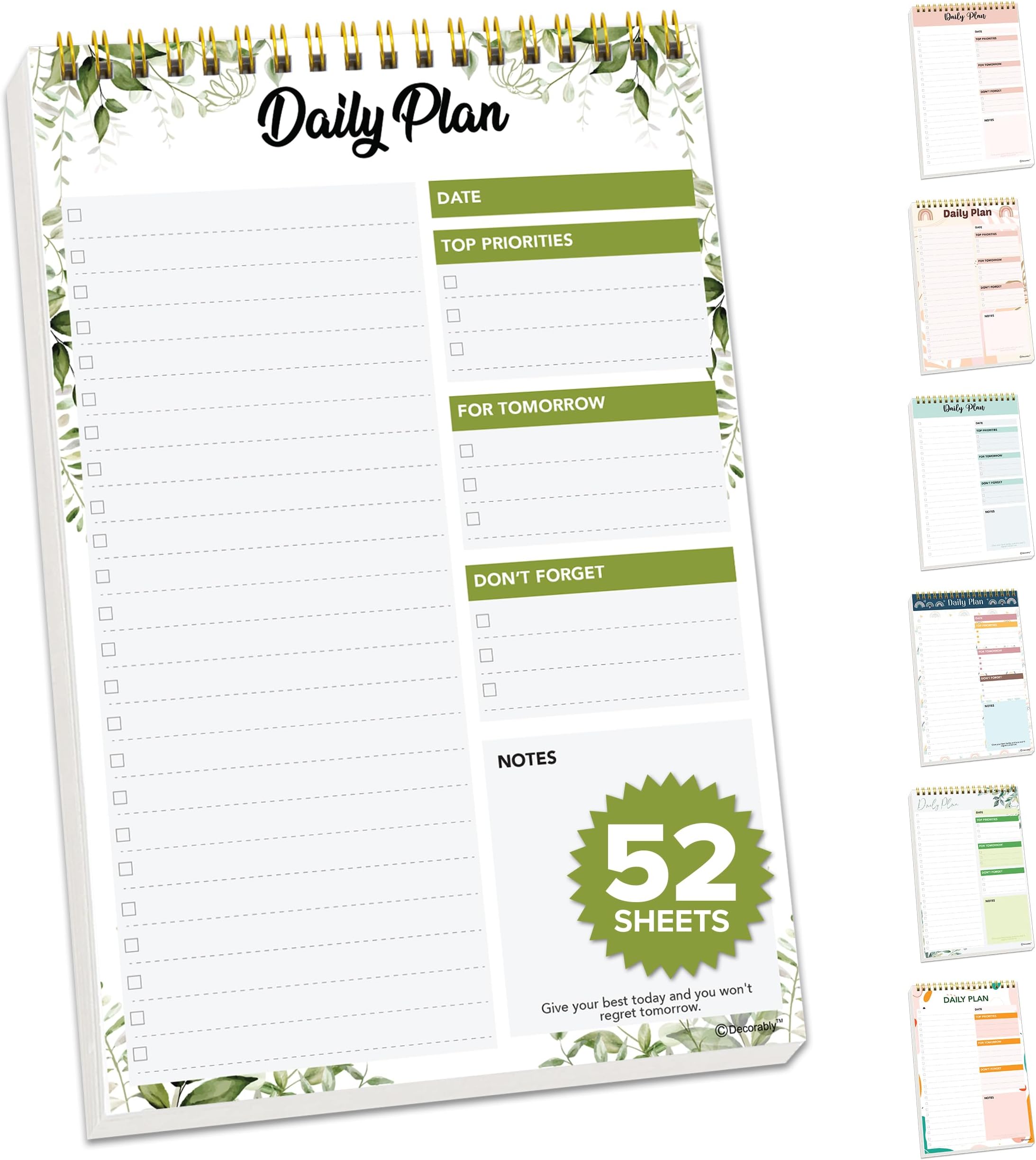 Decorably Daily Planner Notepad - 52 Easy Tear-Off Sheets Daily Planner ...