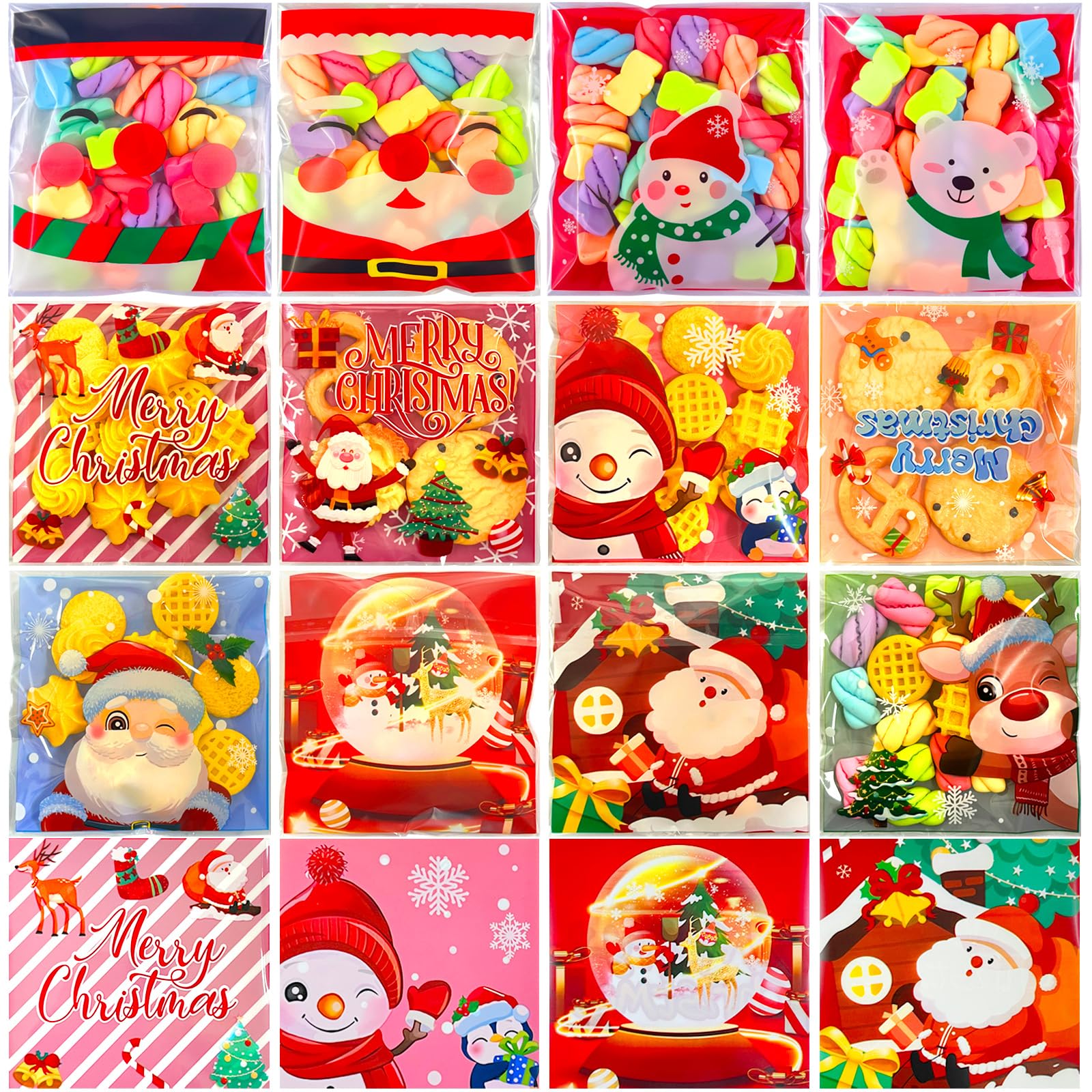 Amazon.com: 300Pcs Christmas Cookie Bags Self Adhesive Christmas ...