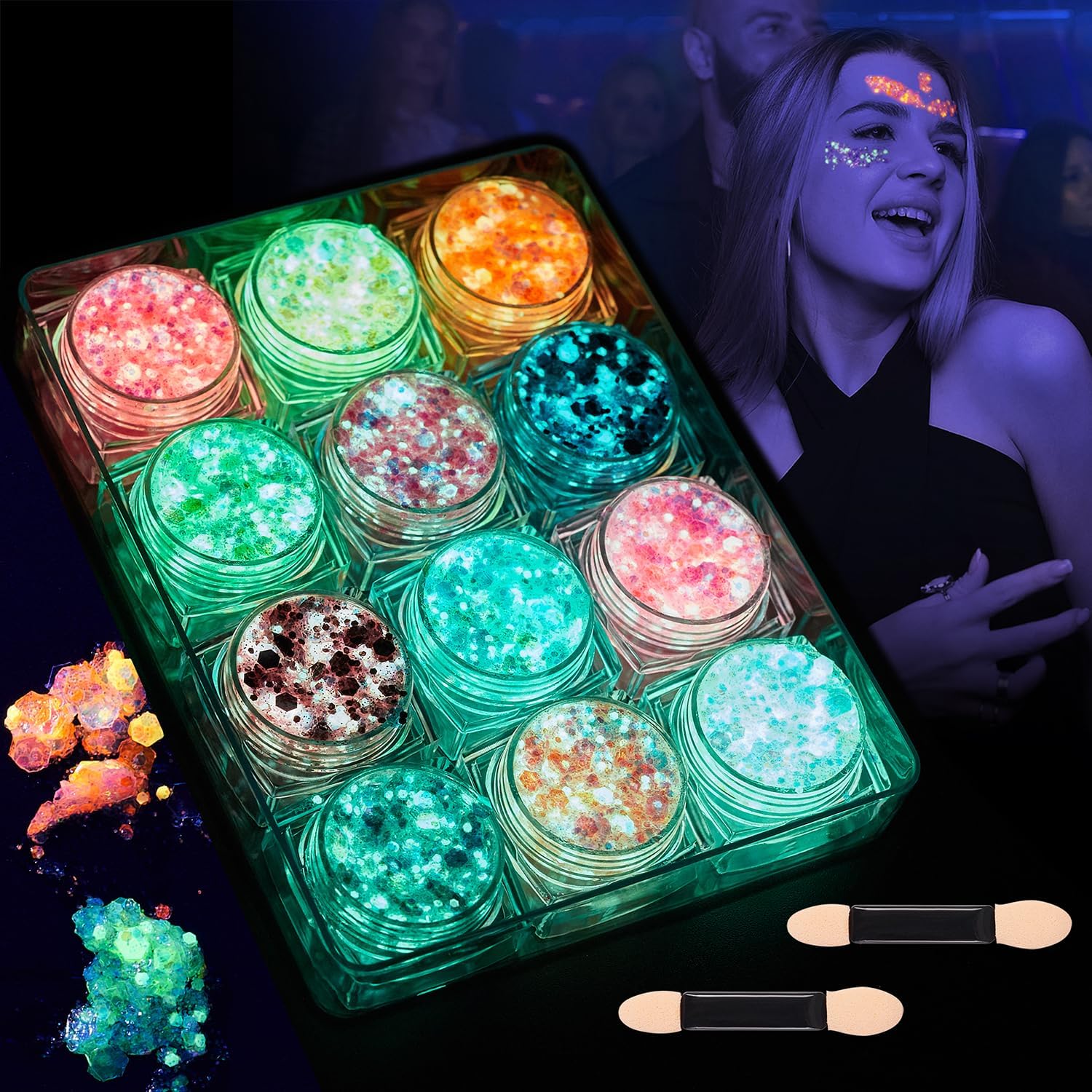 Amazon.com : Teenitor 12 Colors Glow in The Dark Glitter Gel, Face ...