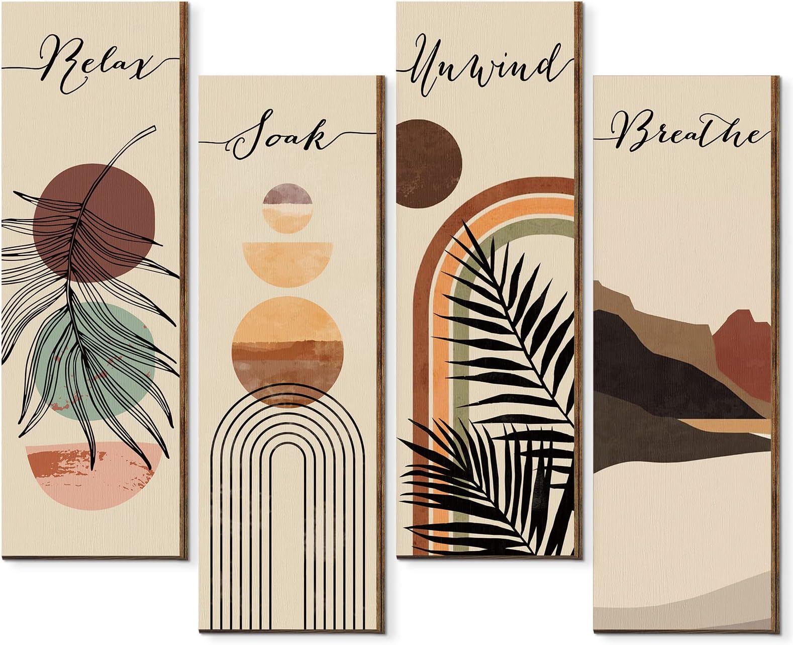 Amazon.com: Boho Wall Art Prints 11 x 4 x 1 Inch, Set of 4, Mid Century ...