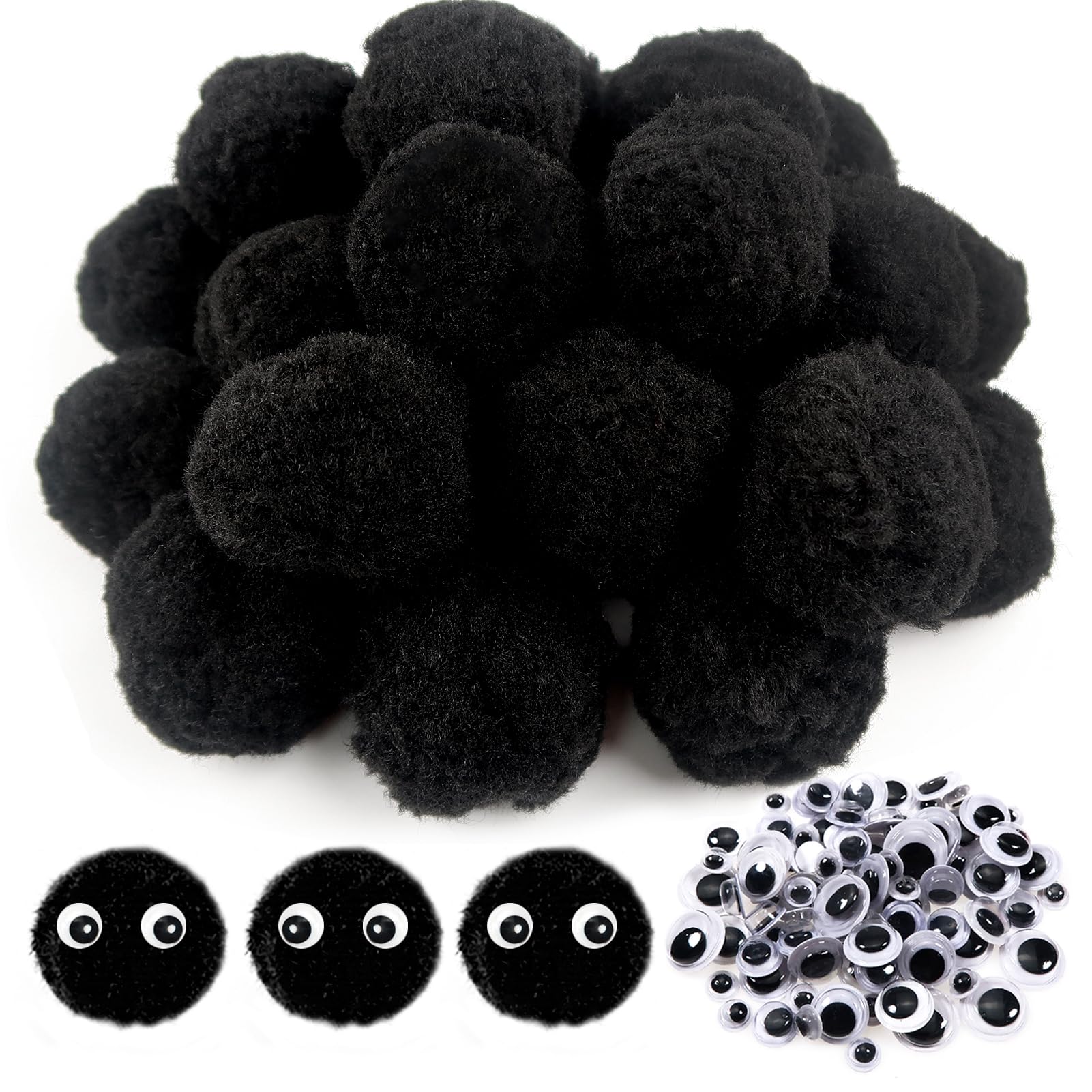 Amazon.com: TOAOB 50pcs Large Pom Poms 2 Inch Black Craft Pom Poms ...