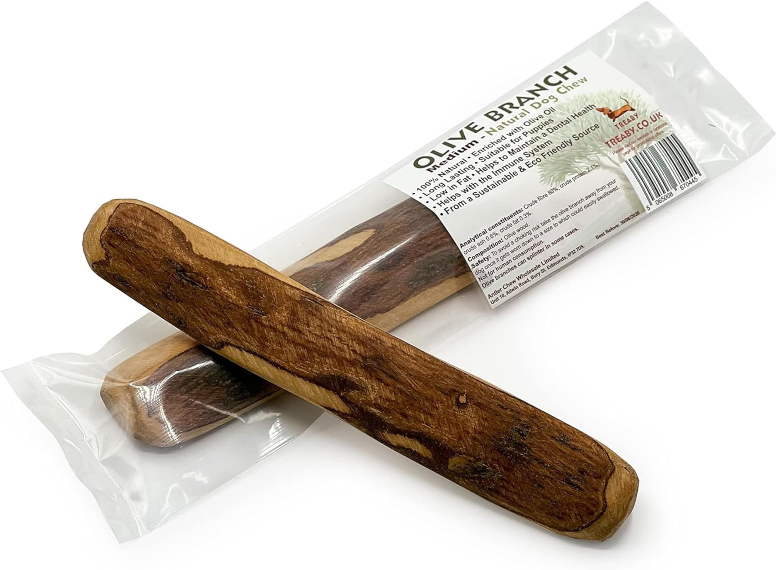Treaby Olive Wood Dog Chew (100-160g, 16cm) - Natural Olive Branch Chew ...