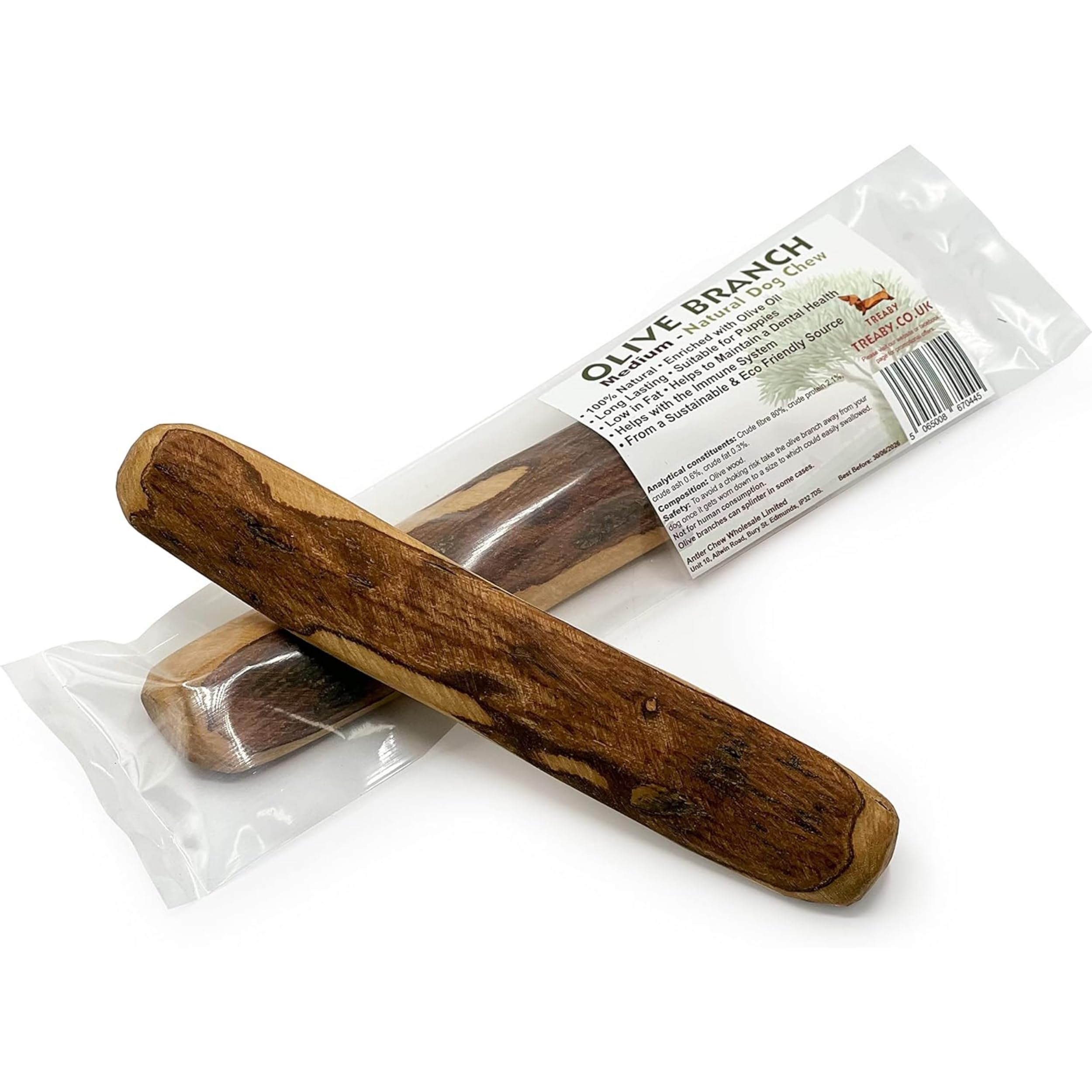 Treaby Olive Wood Dog Chew (100-160g, 16cm) - Natural Olive Branch Chew ...