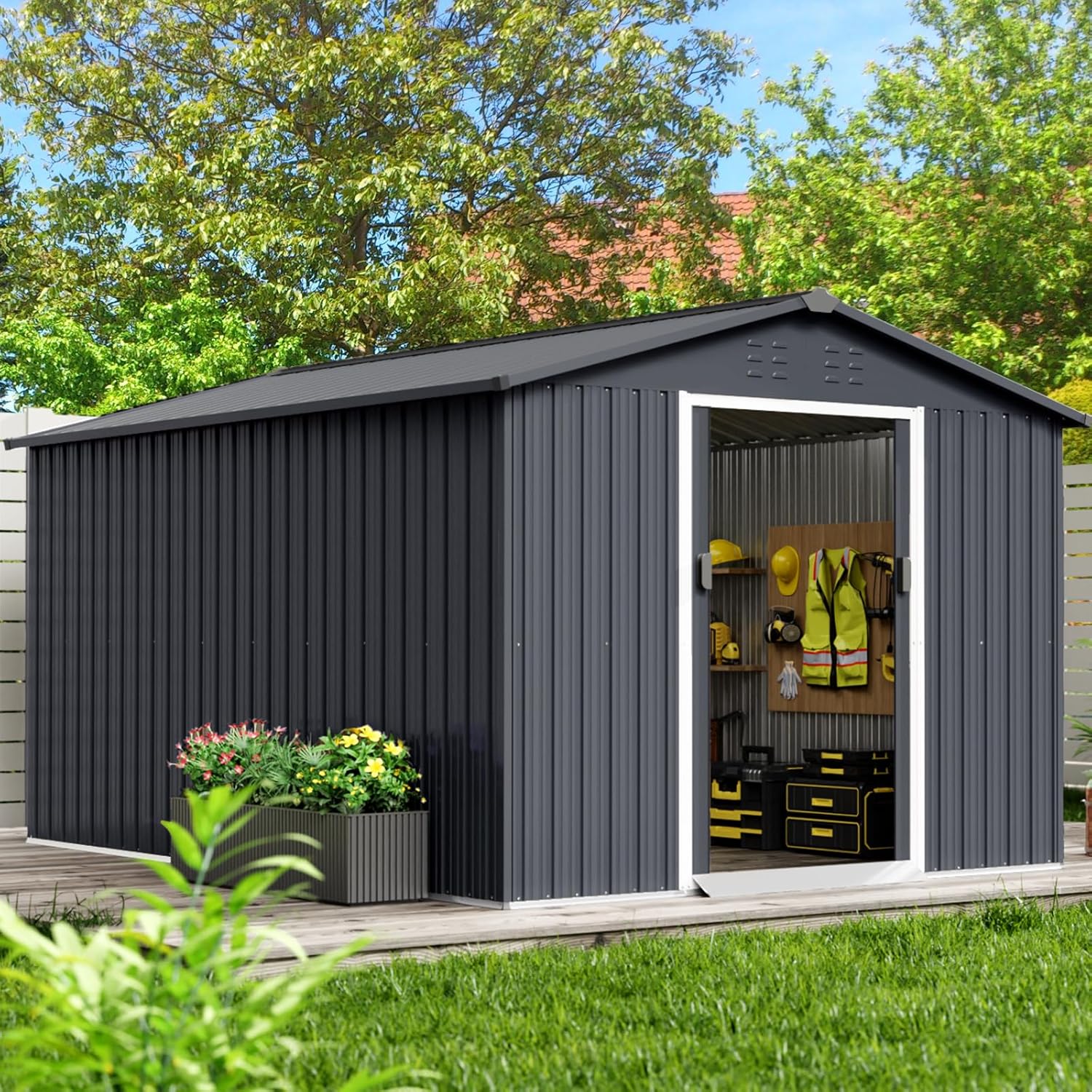 Amazon.com : Zstar 15' x 8' Large Outdoor Storage Shed, Large ...
