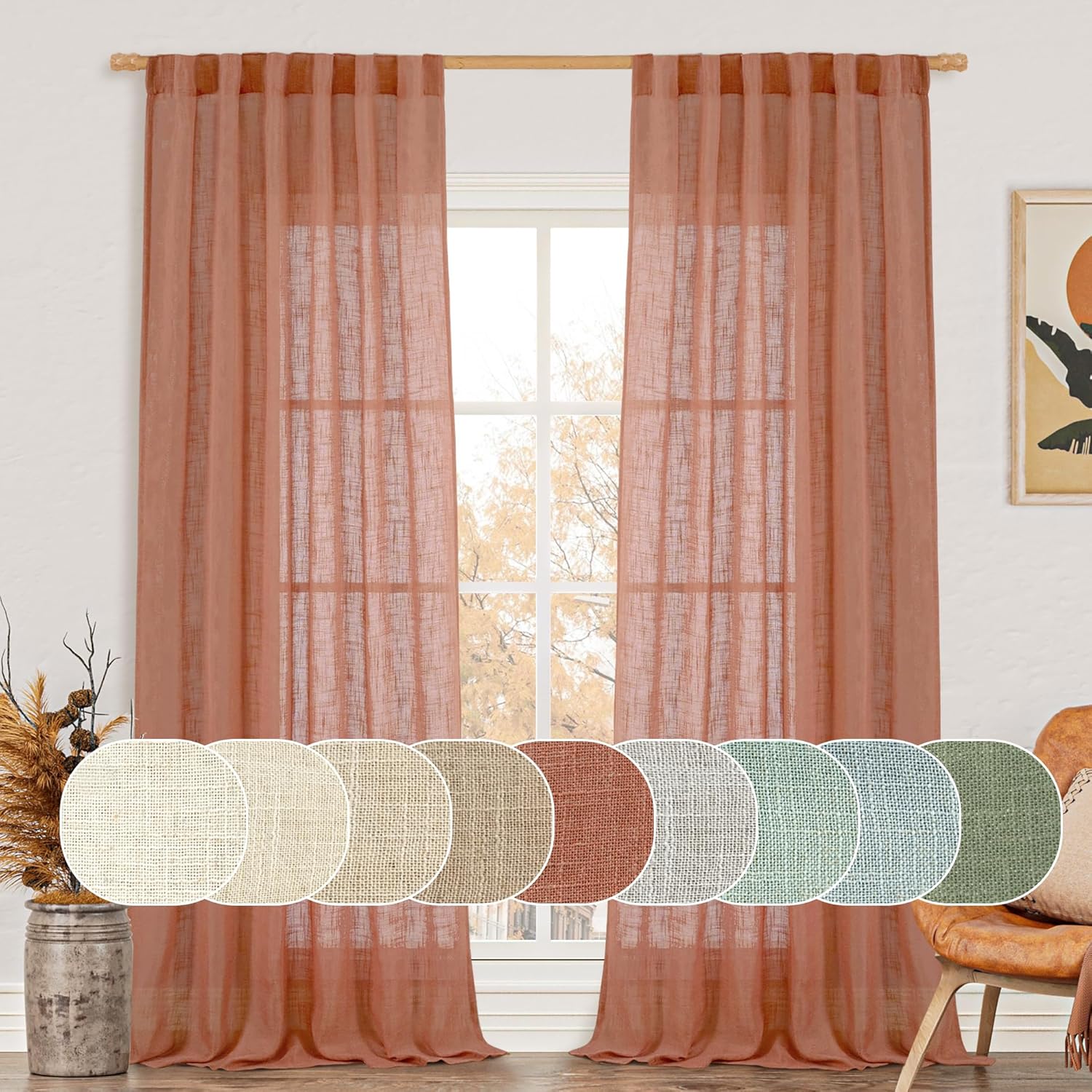 Amazon.com: LAMIT Semi Sheer Linen Curtains for Living Room, Back Tab ...