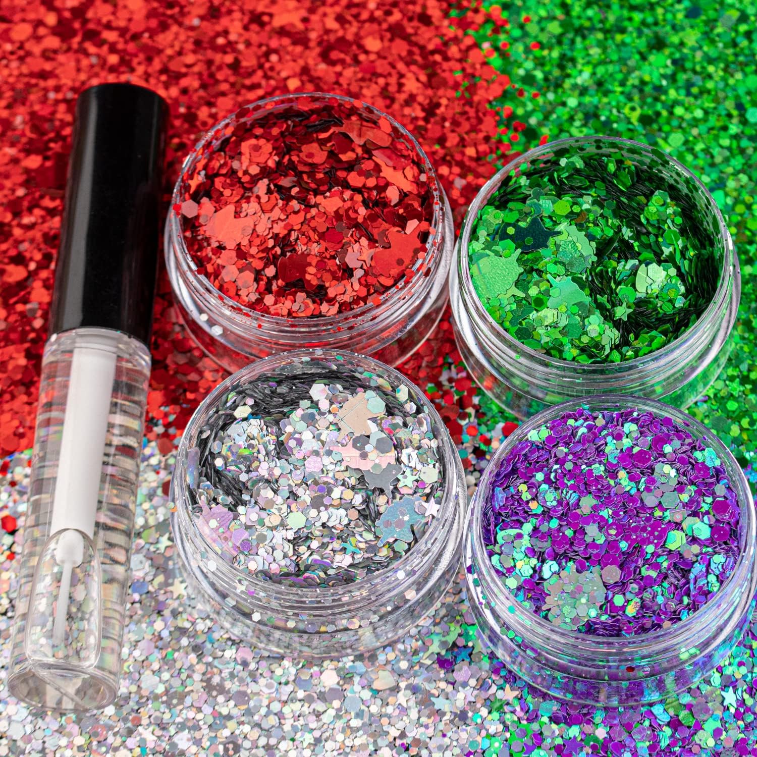 Amazon.com : 4 Colors of Holographic Chunky Glitter with Quick Dry Glue ...