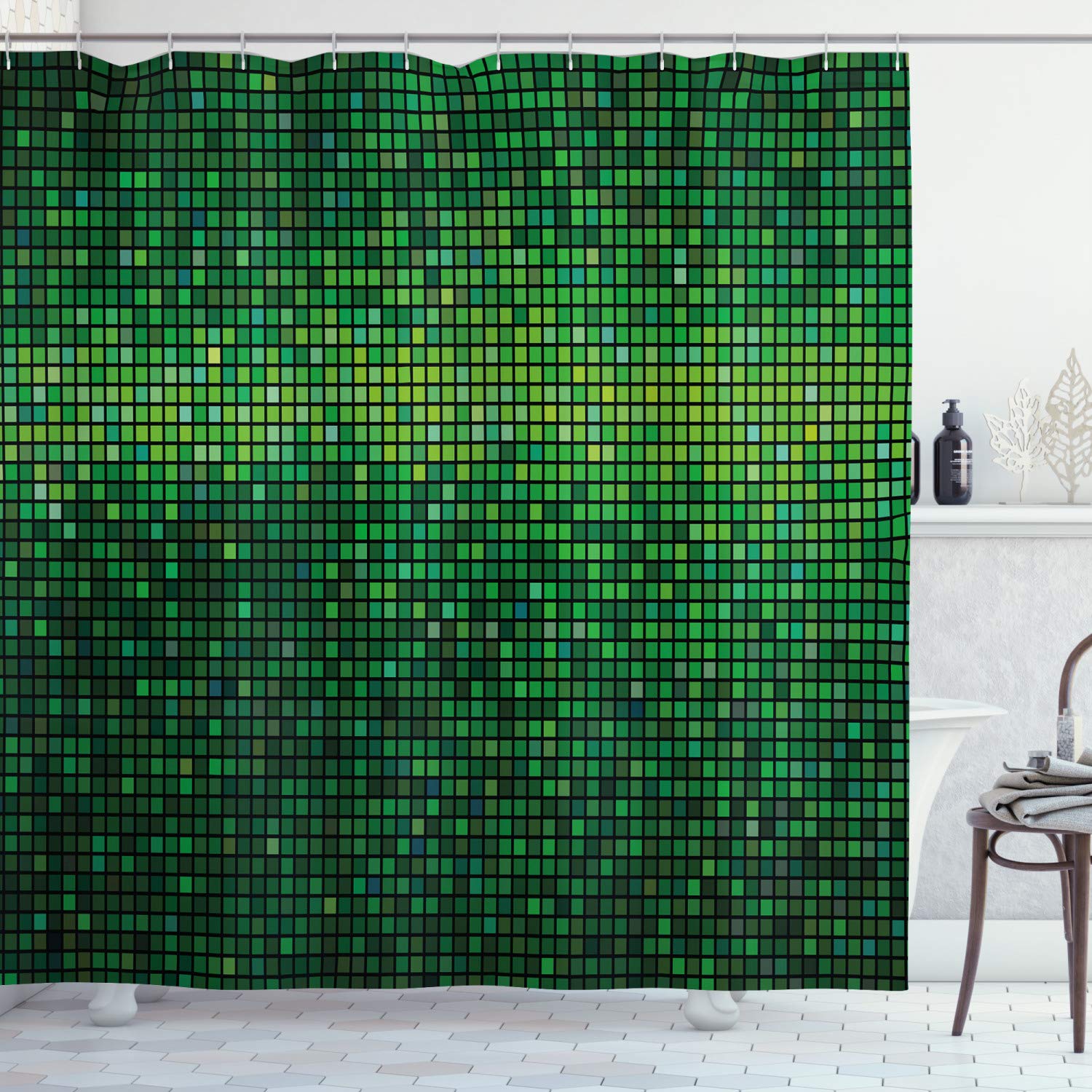 Amazon.com: Ambesonne Green Shower Curtain, Abstract Vibrant Square ...