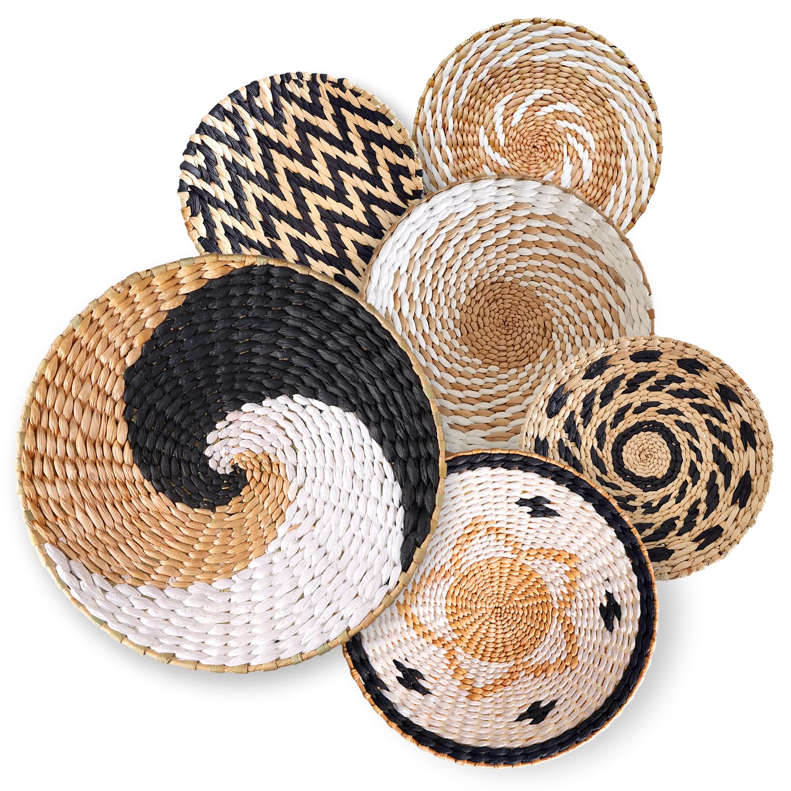 Amazon.com: Set of 6 Hanging Woven Wall Basket Decor Large Round Rustic ...