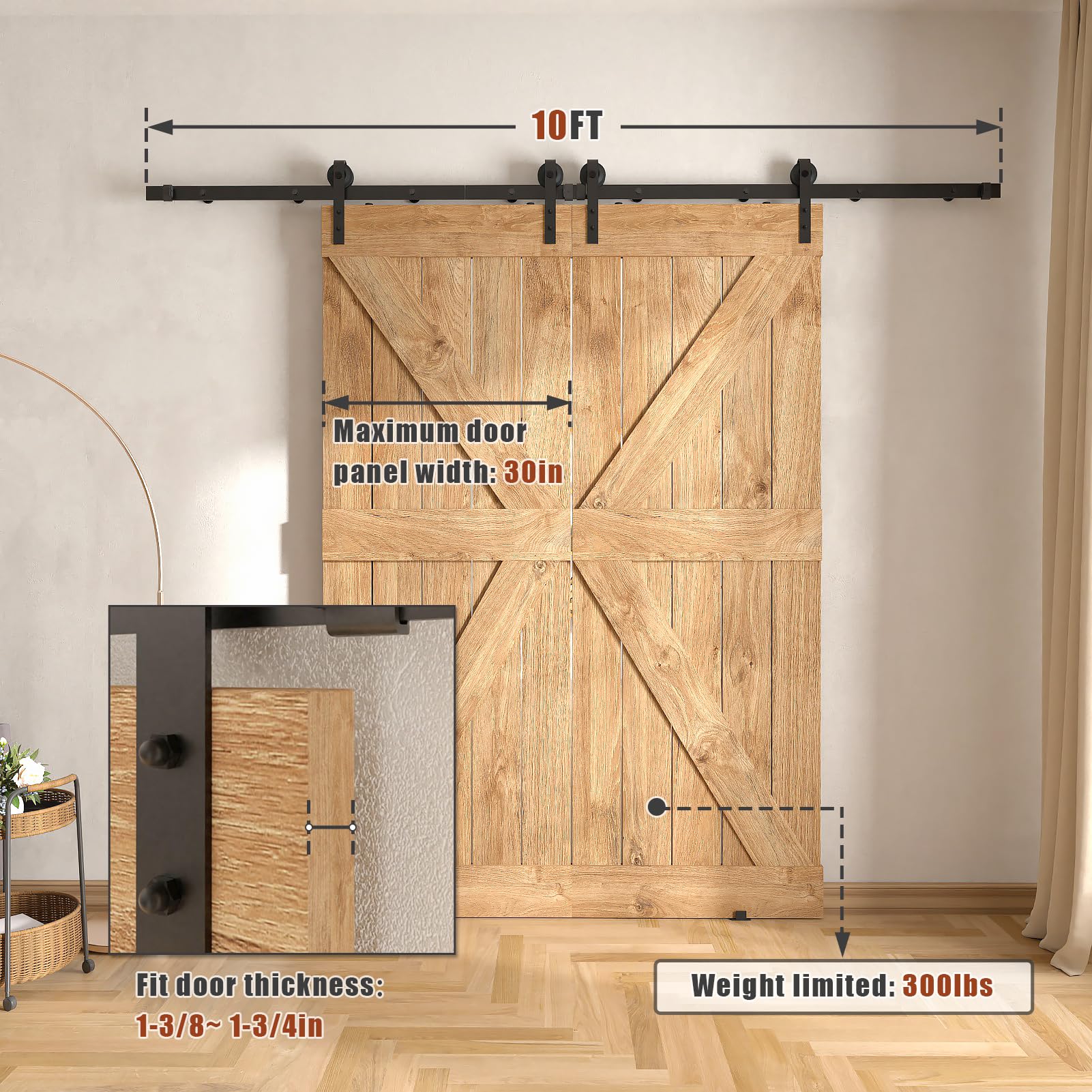 Dondelight 10FT Sliding Barn Door Hardware Track Kit for Double Door ...