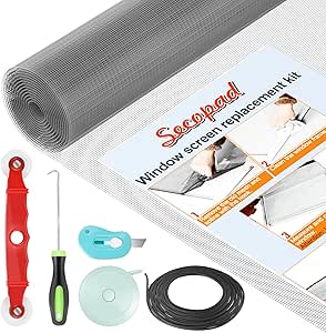 Secopad Window Screen Door Repair Kit, 48" x 177" Screen Door Mesh ...