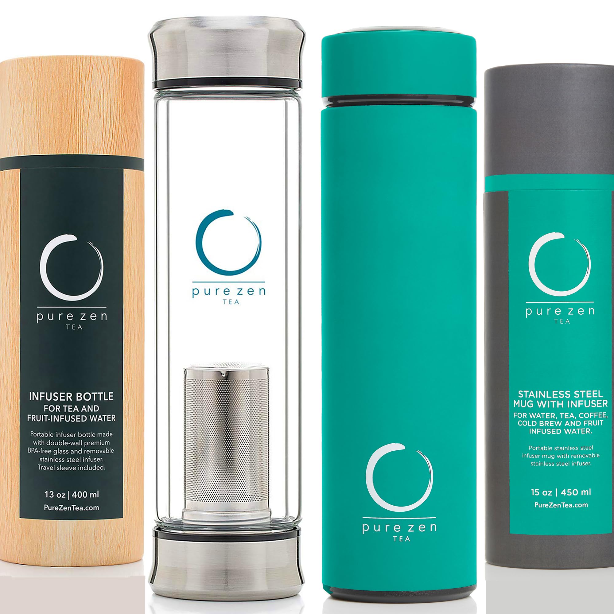 Amazon.com: Pure Zen Tea Glass Double Lid Tea Bottle - Stainless Steel ...