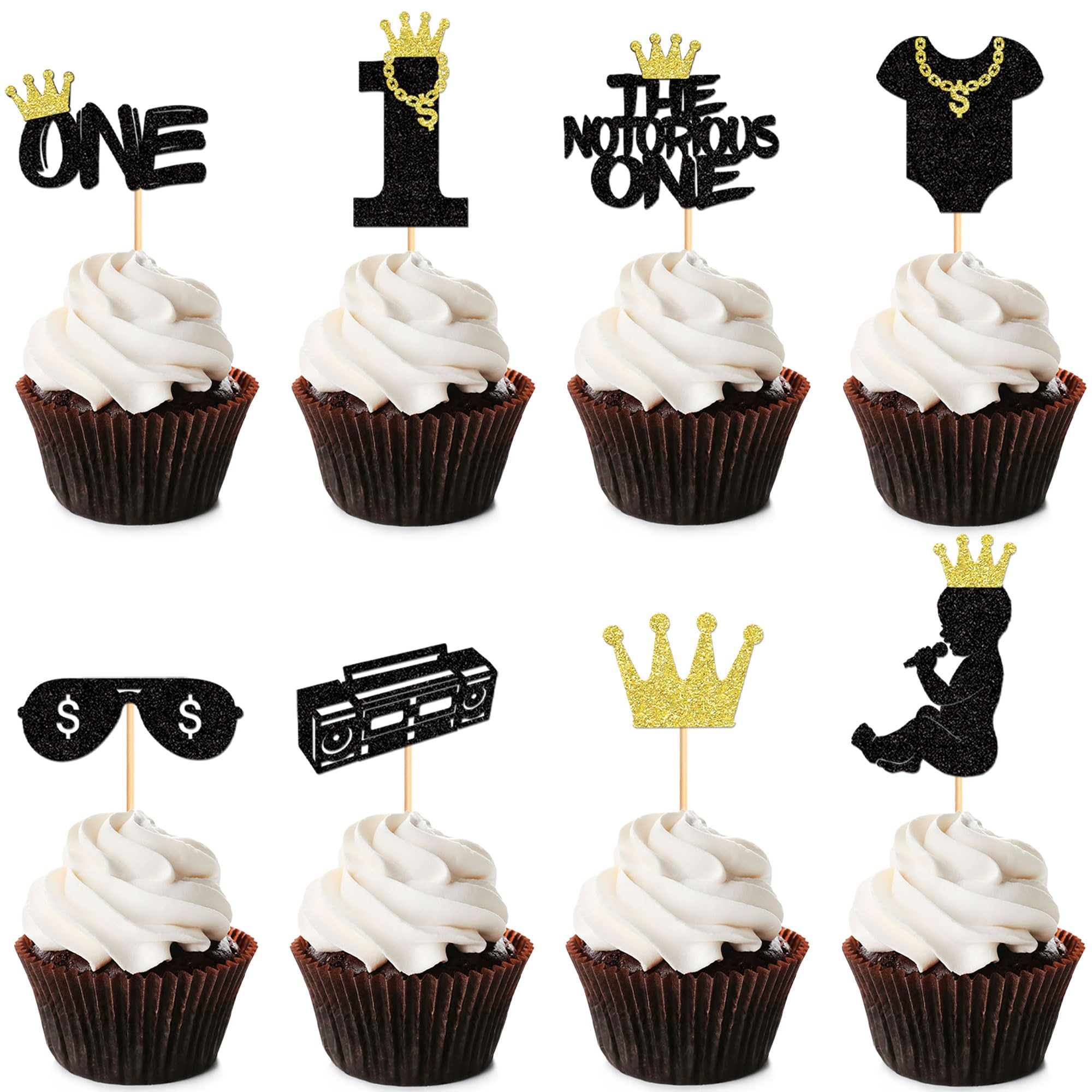 Amazon.com: Ercadio 24 Pack The Notorious One Cupcake Toppers Black ...