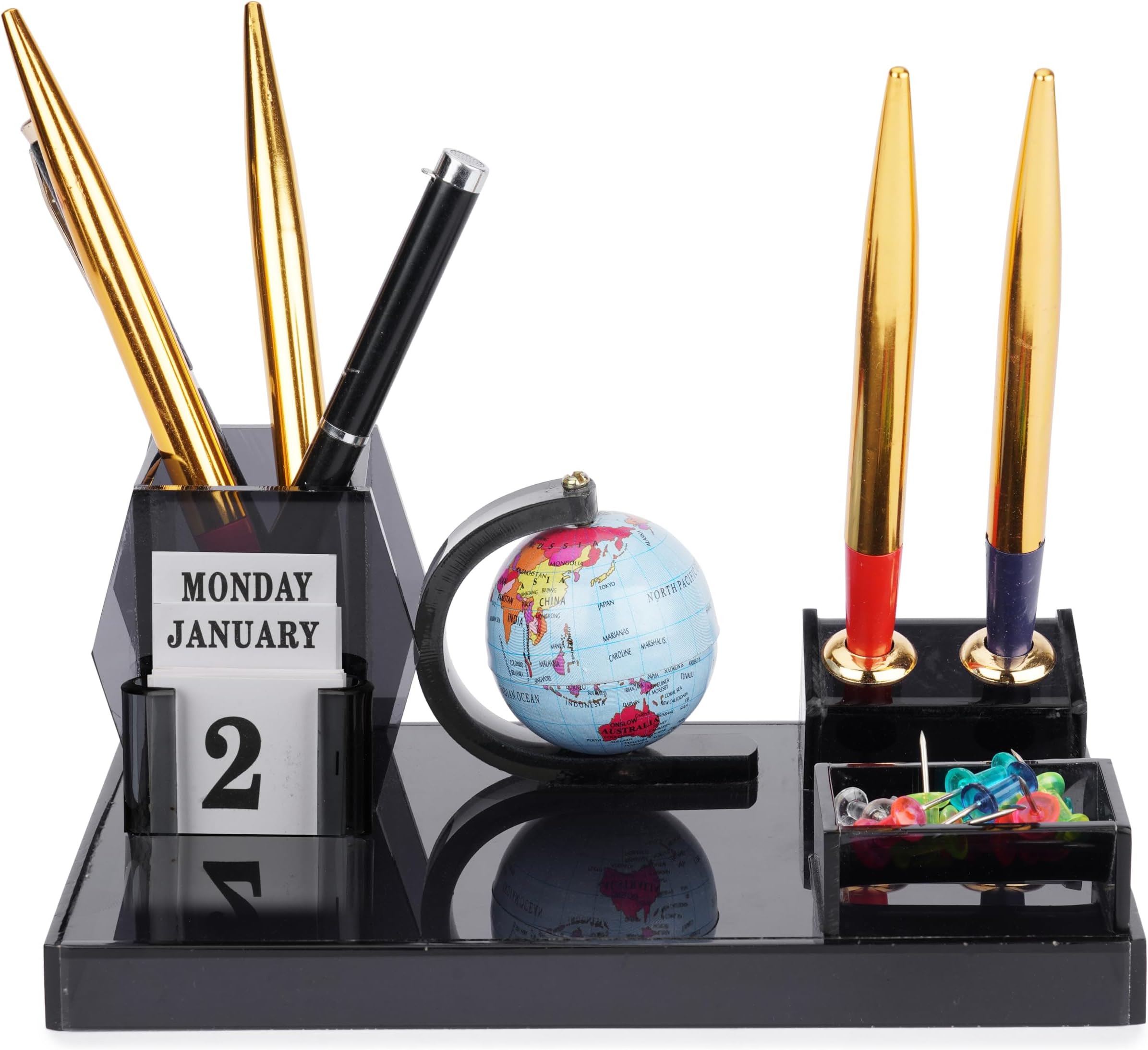 SHIVOM CRAFTS® Personalized Wooden Pen Stand with Clock for Office ...