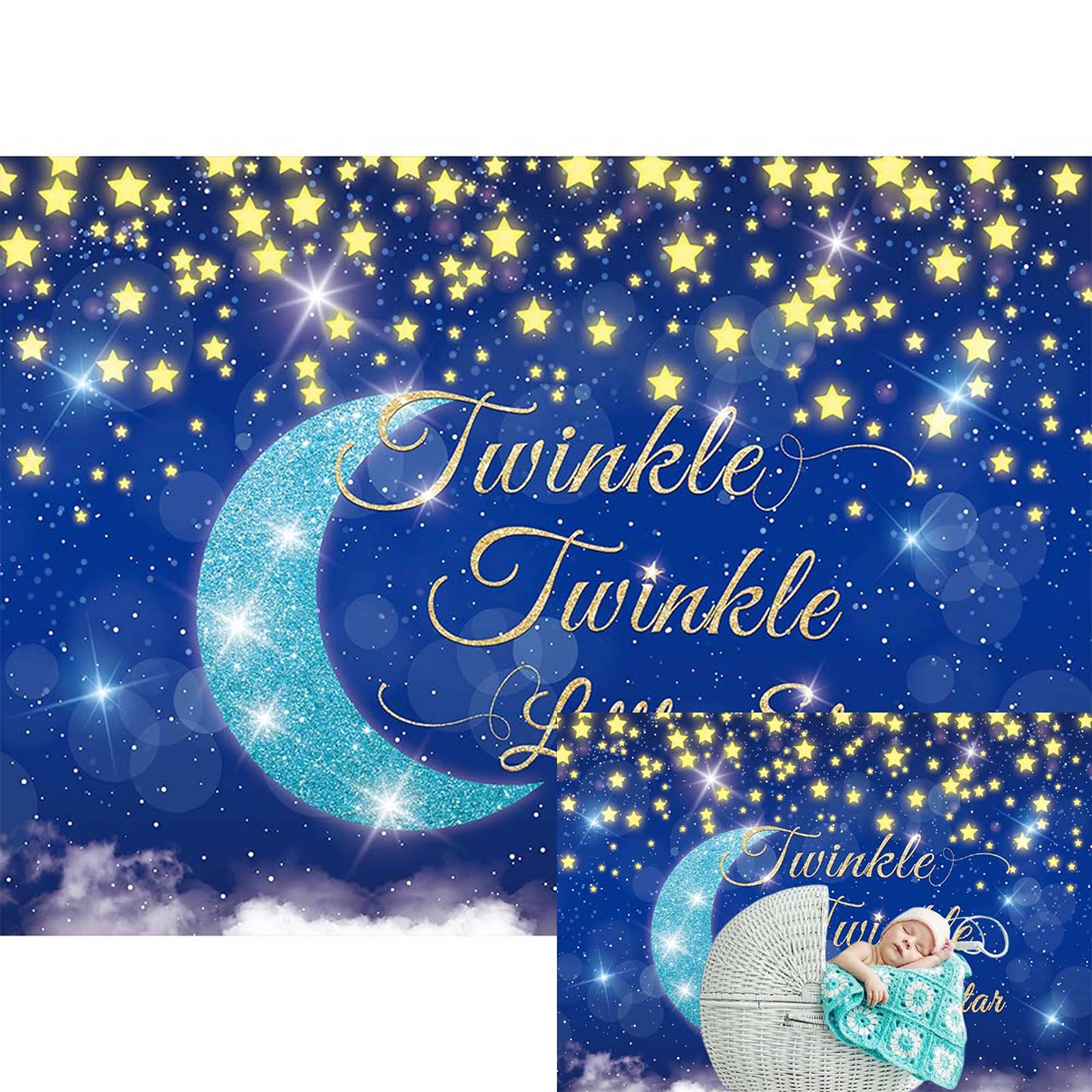 Buy Allenjoy Moon Night Starry Sky le le Little Star Backdrop Blue Gold ...