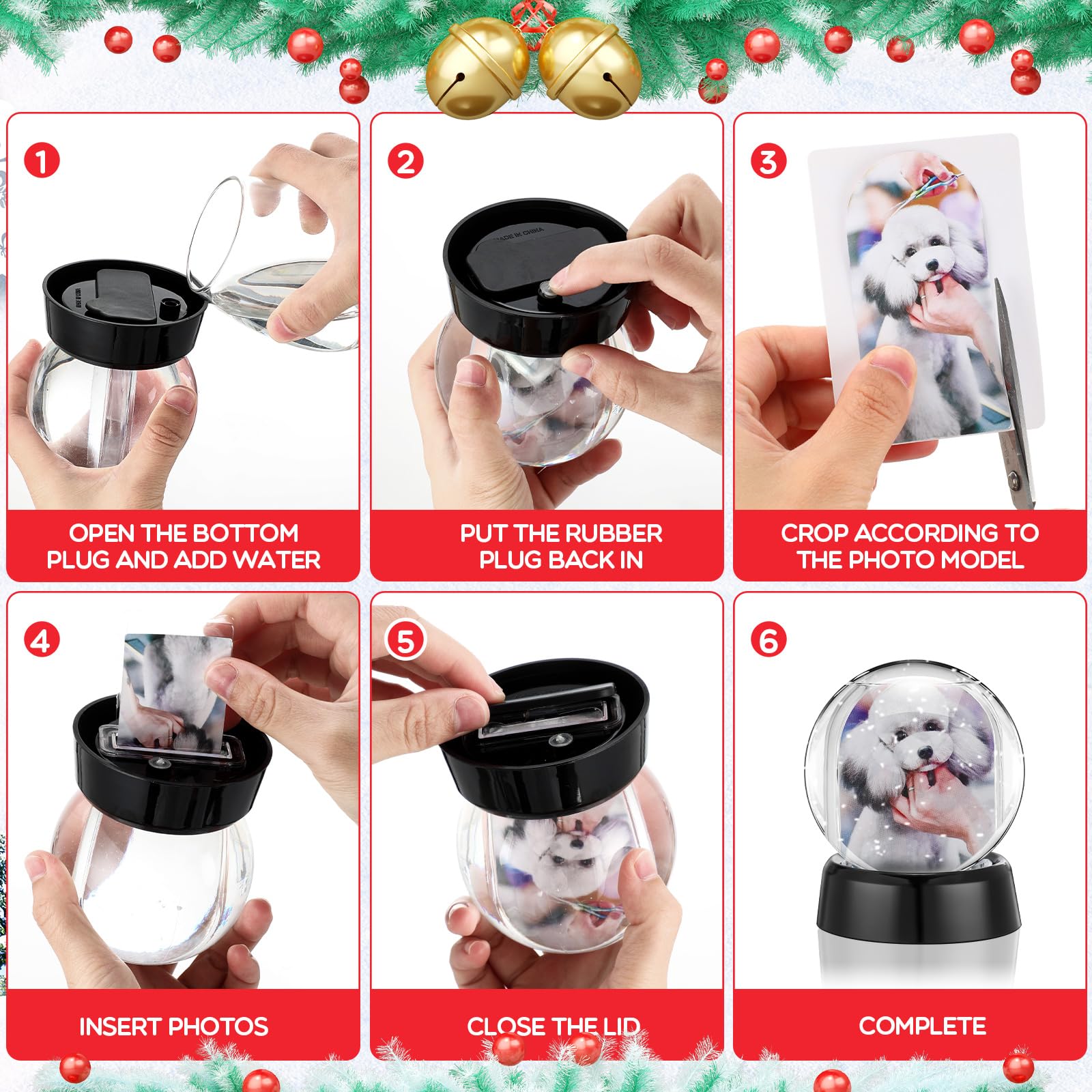 Suzile 24 Pcs Photo Snow Globe with Black Base Christmas Crafts Double ...