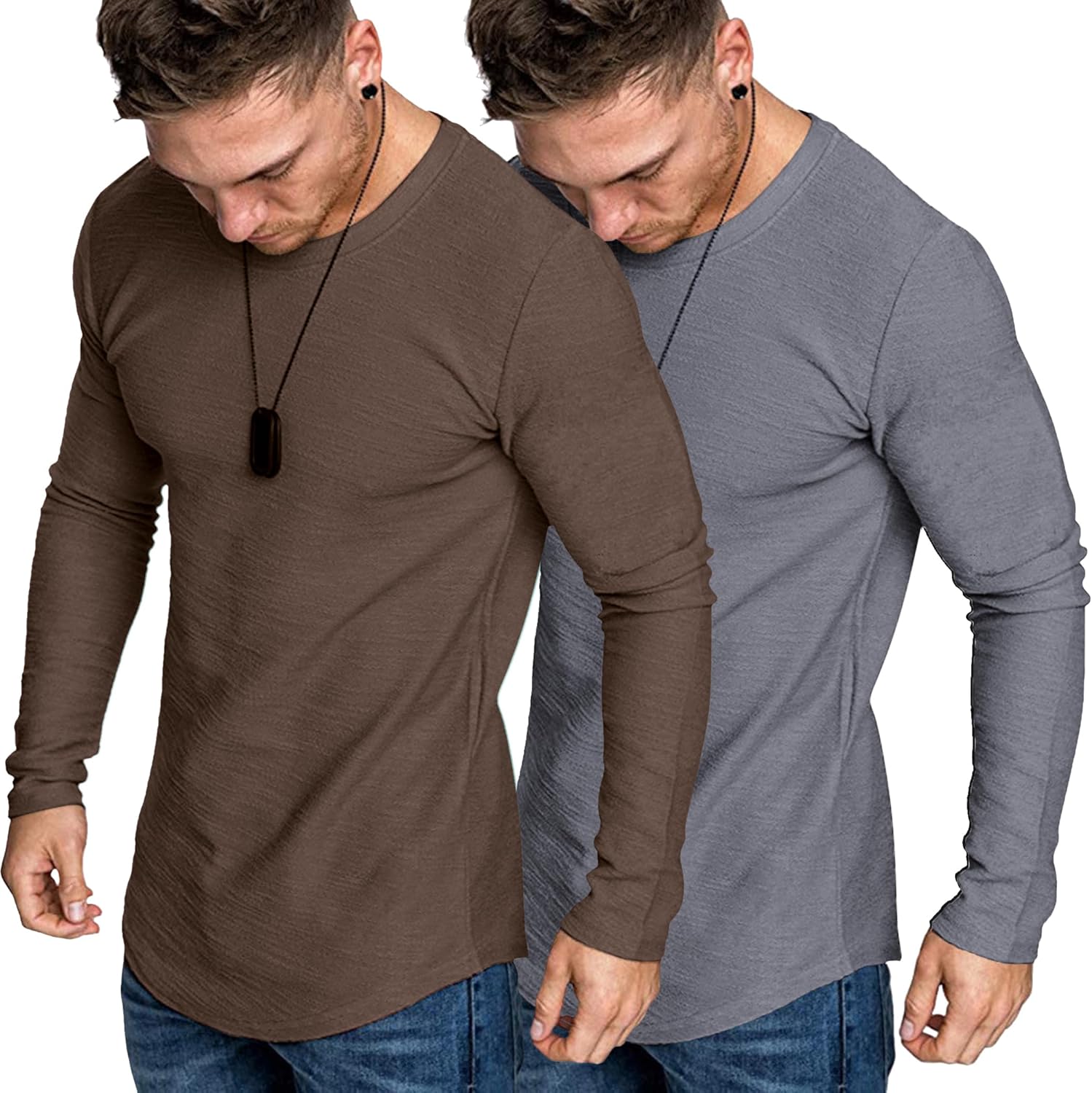 COOFANDY Men 2 Pack Muscle Fitted T Shirt Gym Workout Long Sleeves Fall ...
