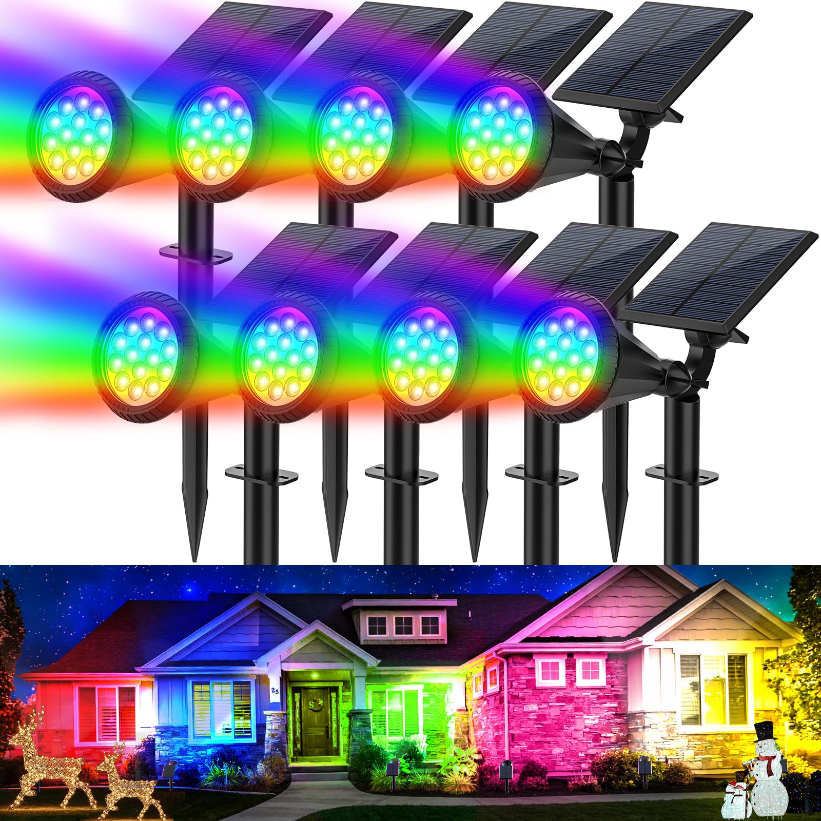 Katipeal Solar Color Changing Lights Outdoor Waterproof, 7 Modes/8 Pack ...