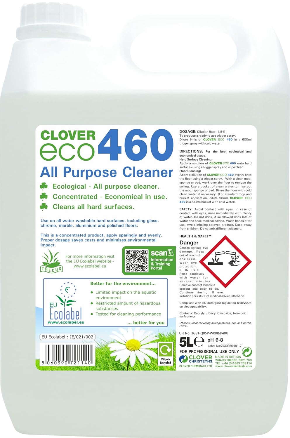 Clover Chemicals 460 Clover Eco 460 All Purpose Cleaners, 5 L : Amazon ...