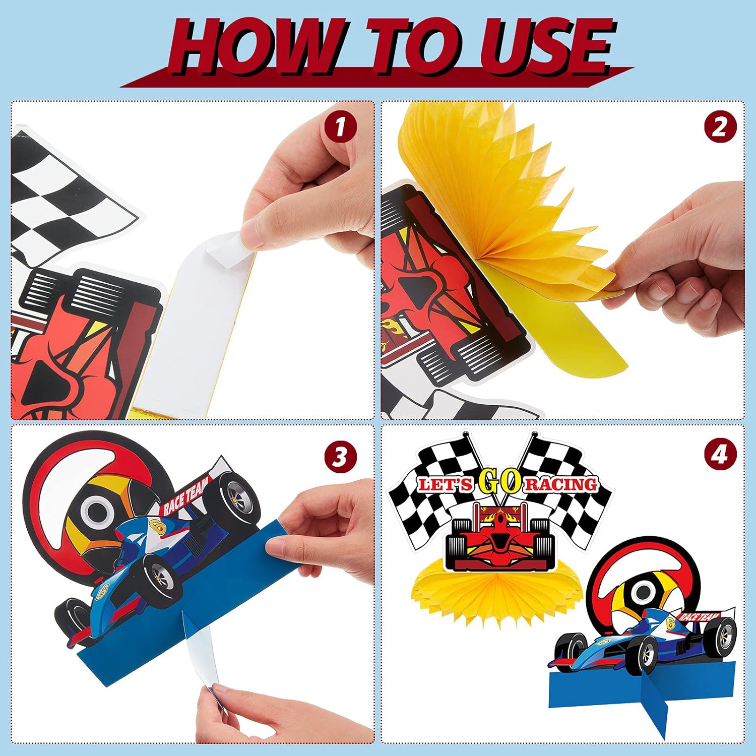 Chrisfall 12 Pieces Race Car Party Honeycomb Centerpieces Racing ...