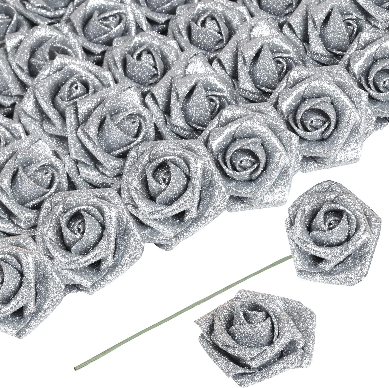 Amazon.com: IPOPU Artificial Flowers, 25pcs Foam Glitter Roses Glitter ...