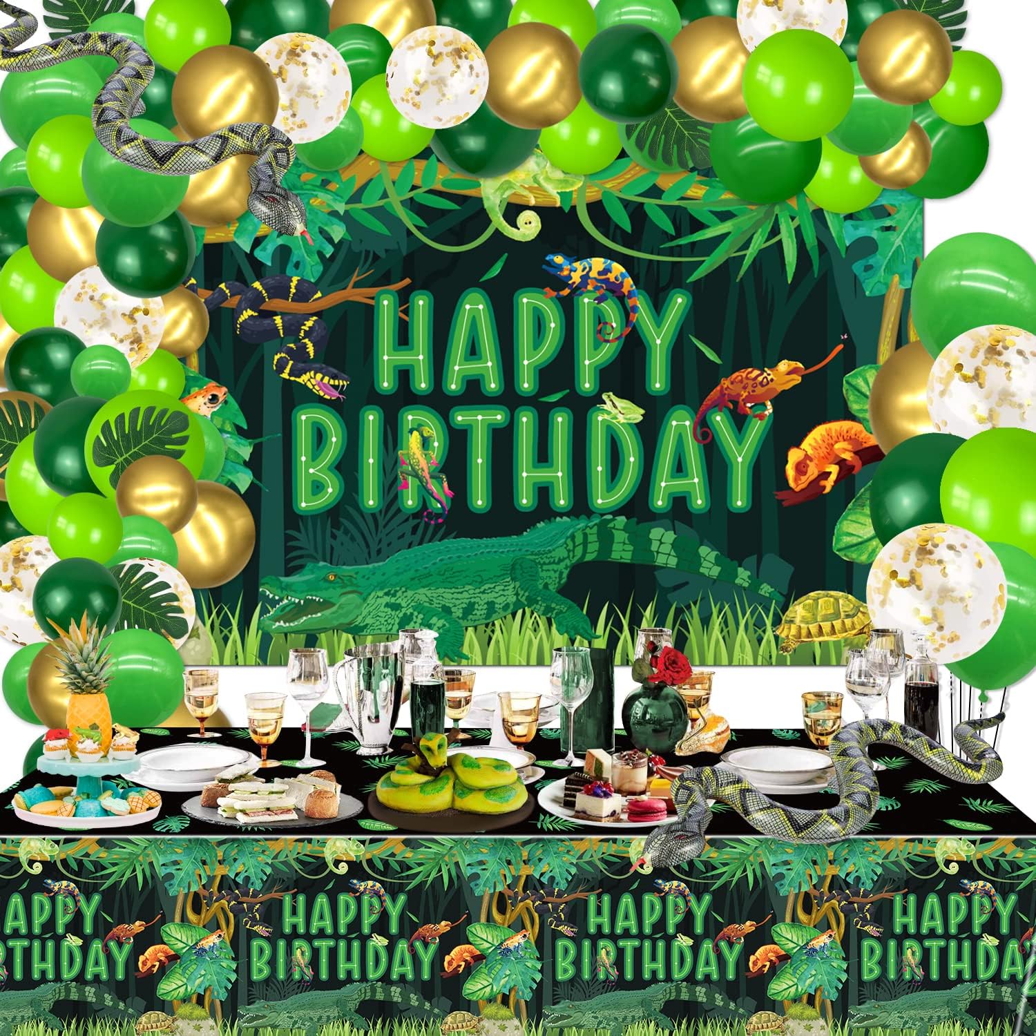 Amazon.com: Reptile Birthday Decorations Jungle Party Supplies Reptile ...