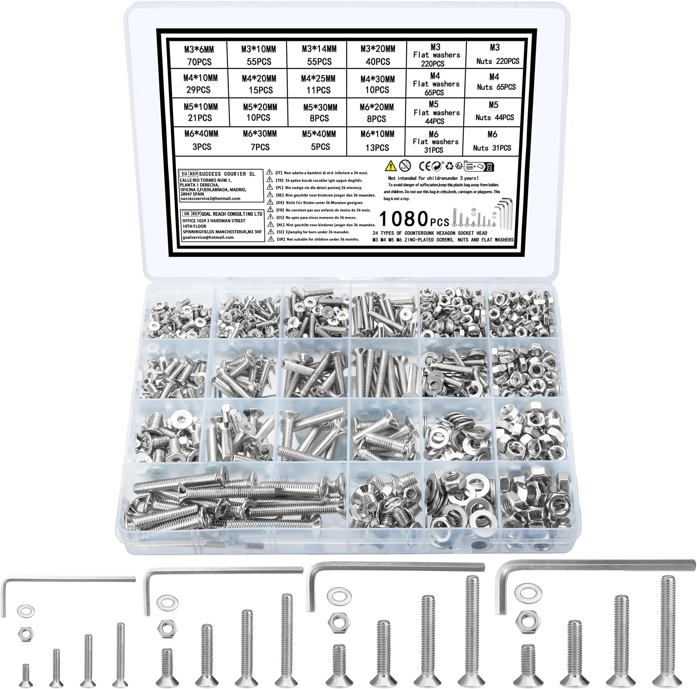 Foliv 676 Stück Madenschrauben Sortiment Set Edelstahl M3 M4 M5 M6 M8 Madenschrauben ...