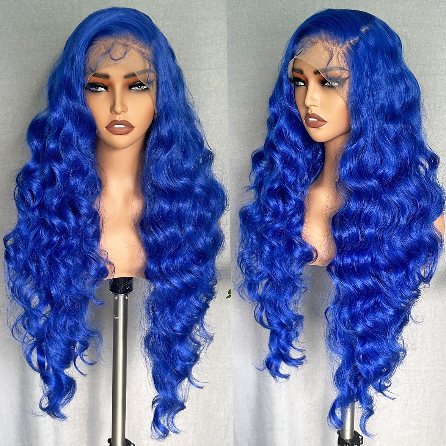 Amazon.com : SOKU 13x6 Lace Frontal Wig 32 Inch Blue Body Wave Synthetic Pre Plucked with Baby ...