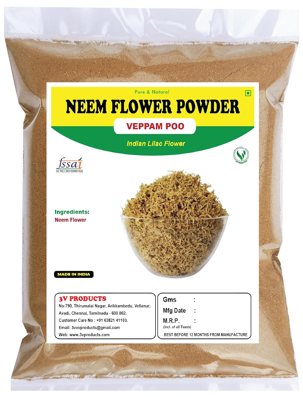 3V PRODUCTS Neem Flower Powder 100g | Veppam Poo | Indian Lilac Flower ...