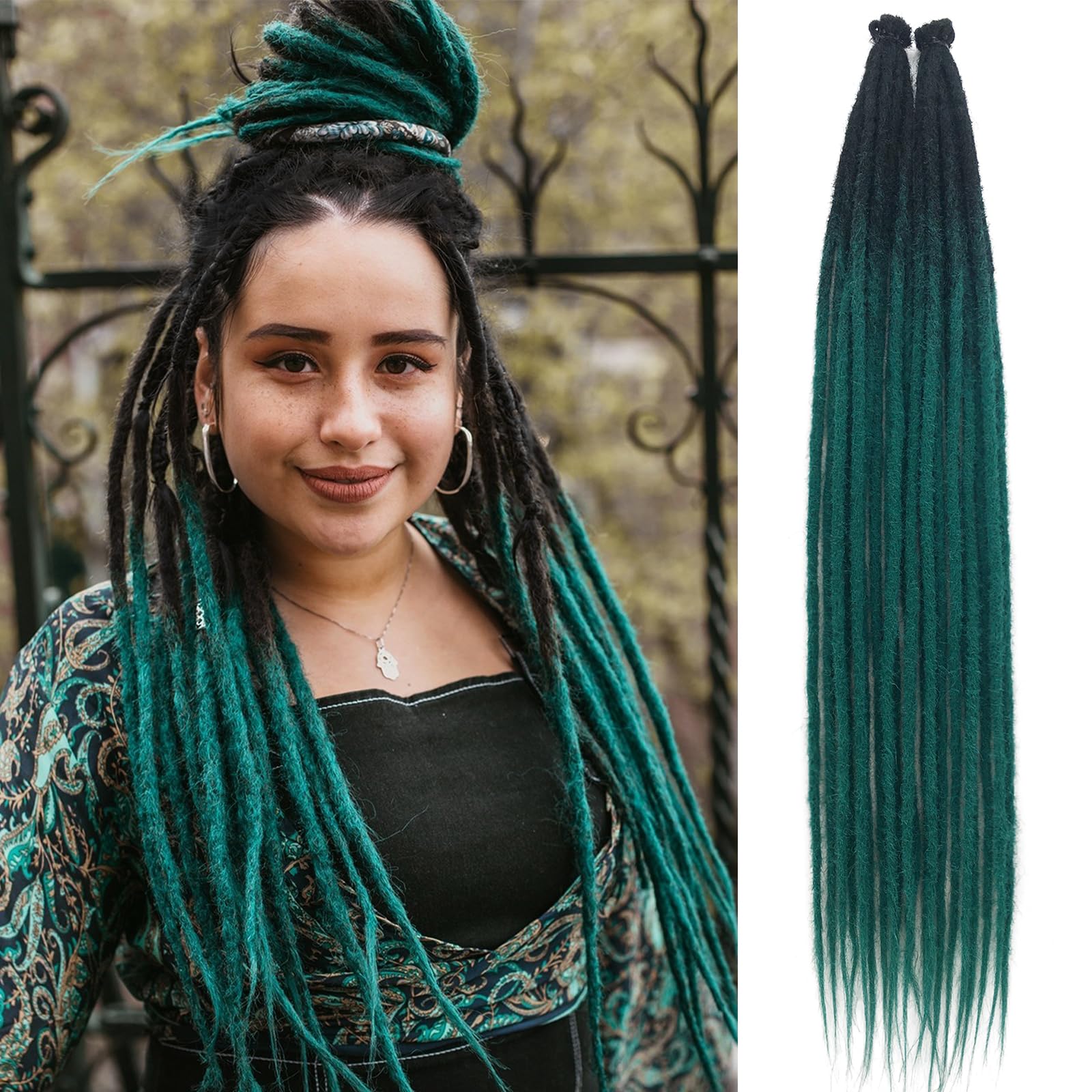 Snapklik.com : 24 Inch Ombre Green Dreadlock Extensions 20 Strands Soft ...