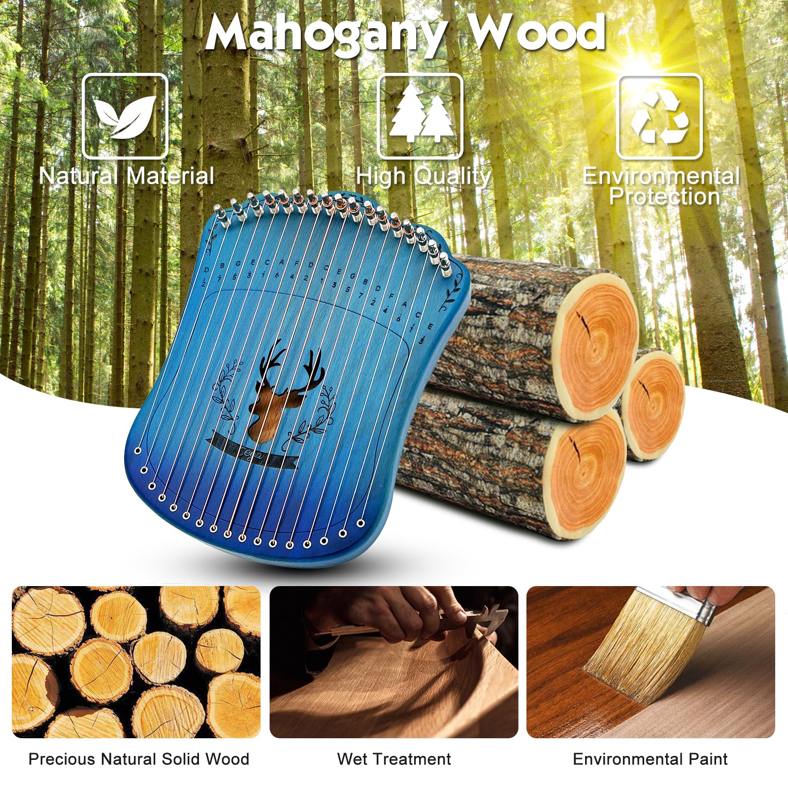 Snapklik.com : Lyre Harp, 17 Metal Strings Maple Saddle Mahogany Body ...