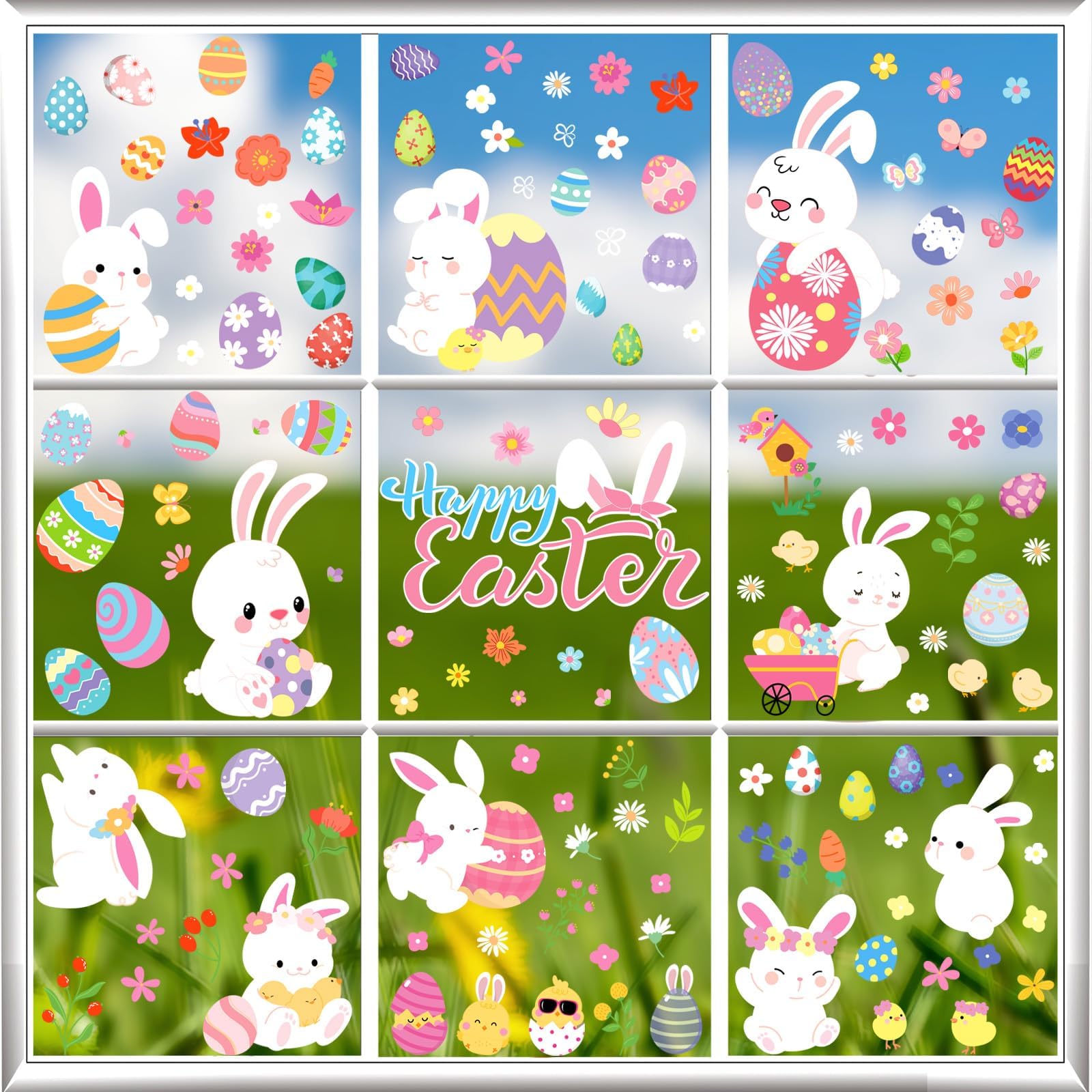 Amazon.com: Hianjoo 75 PCS Happy Easter Window Clings, 9 Sheets Easter ...