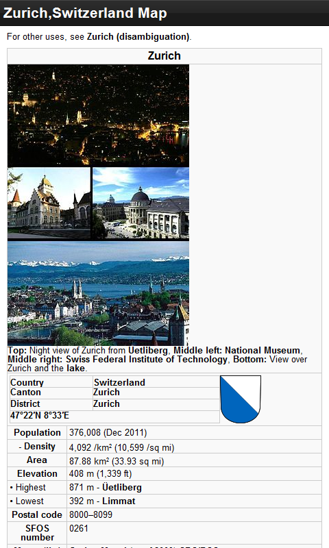 Map With Districts Of Zurich Switzerland